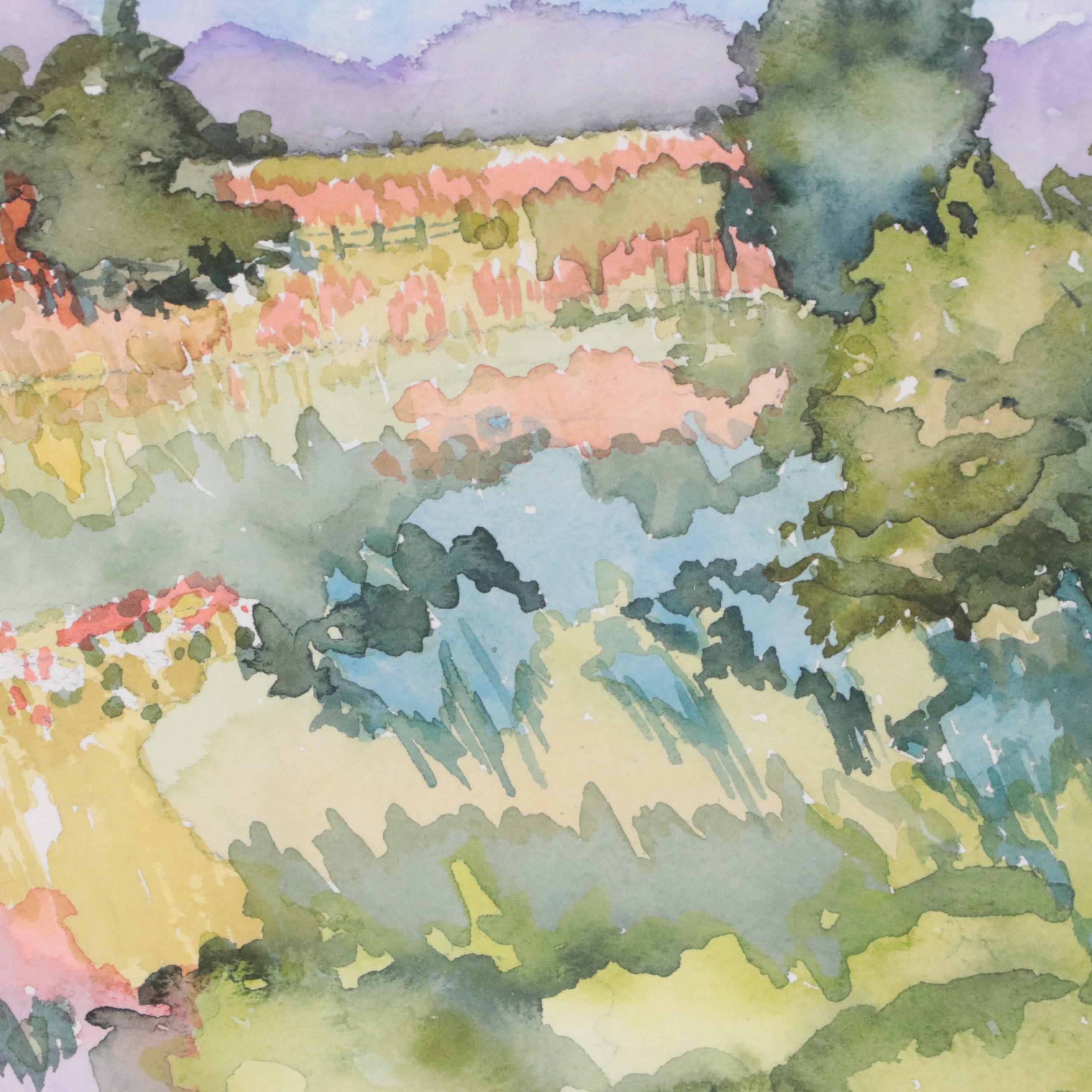 Susan Grier Watercolor Painting of a Garden Landscape with House | EBTH