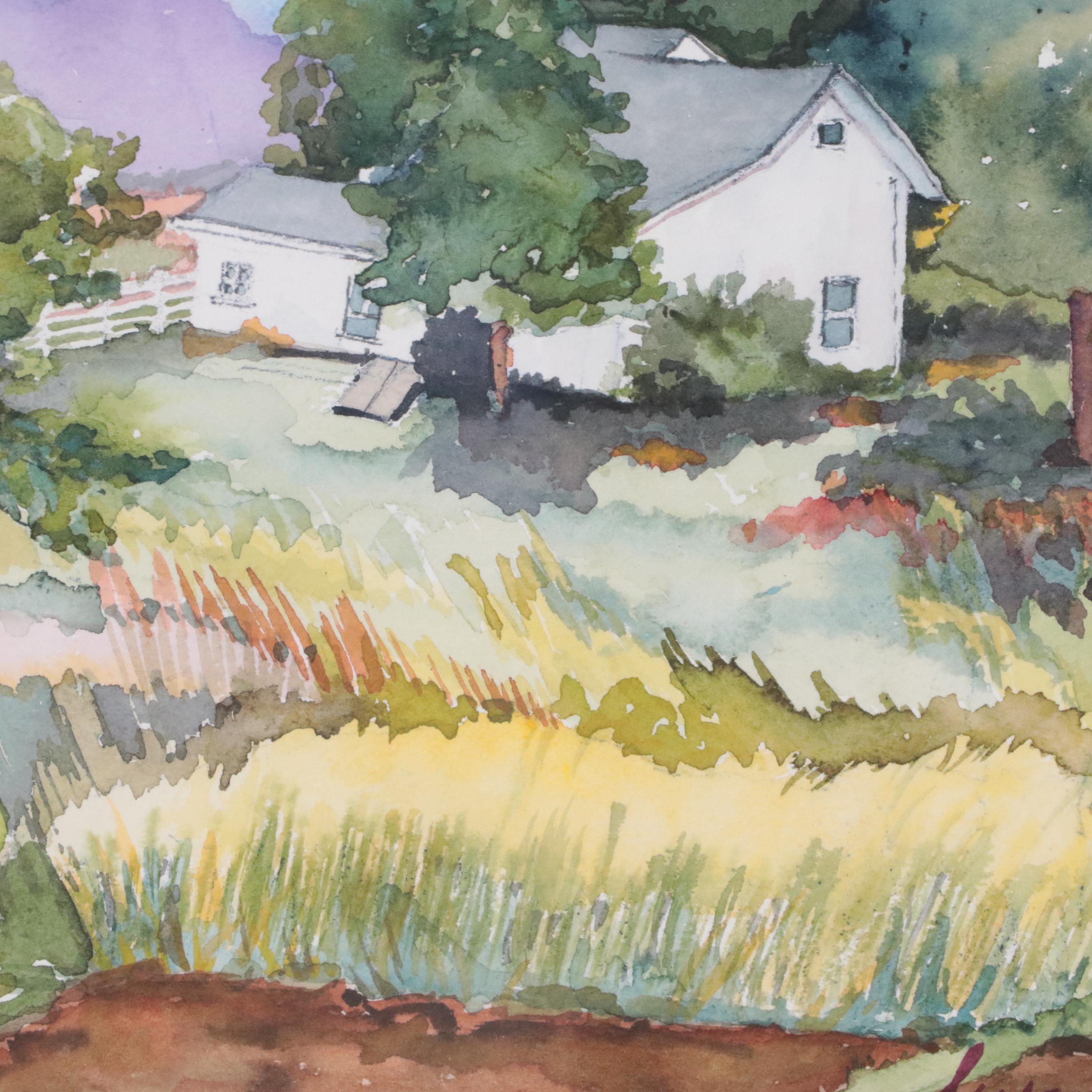 Susan Grier Watercolor Painting of a Garden Landscape with House | EBTH
