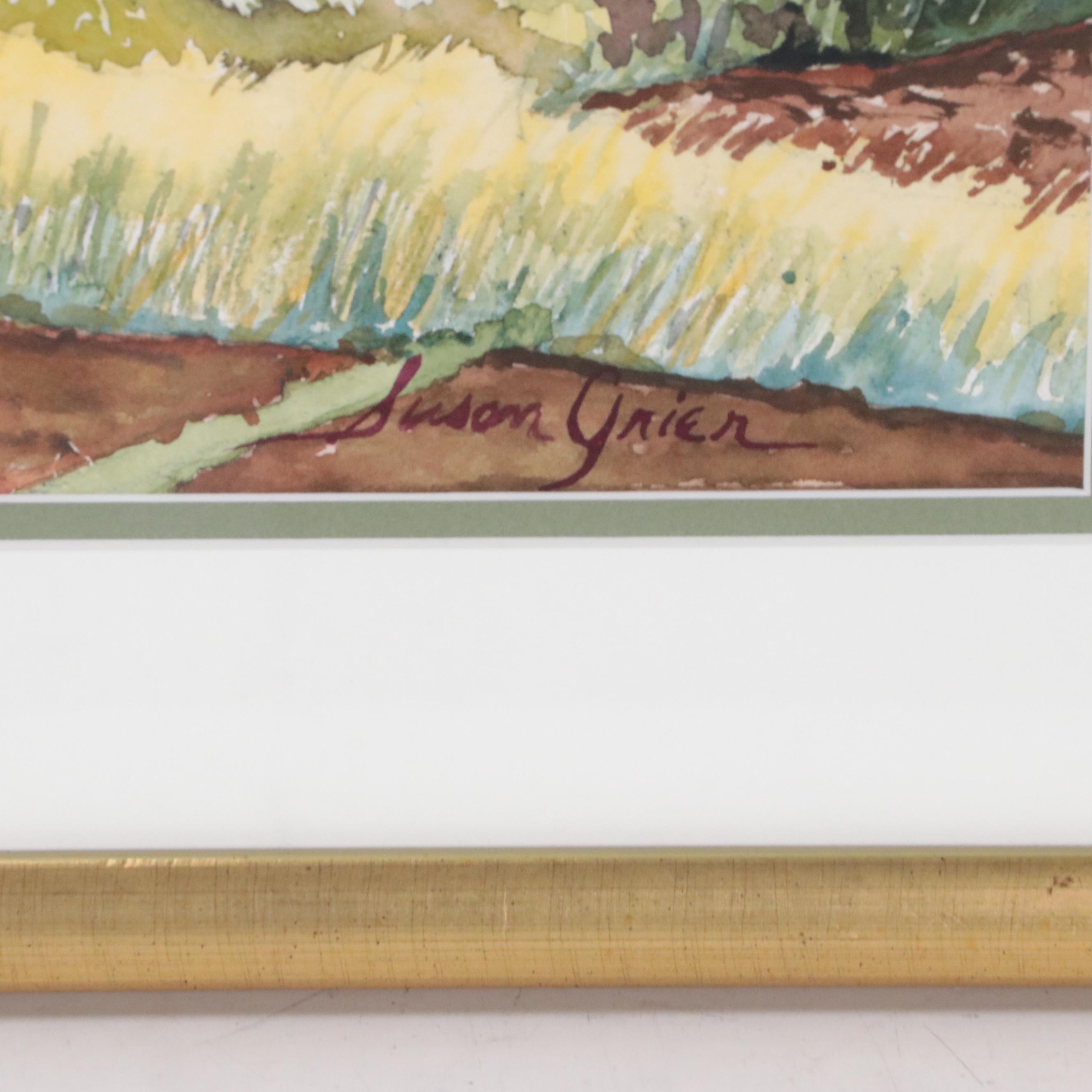 Susan Grier Watercolor Painting of a Garden Landscape with House | EBTH