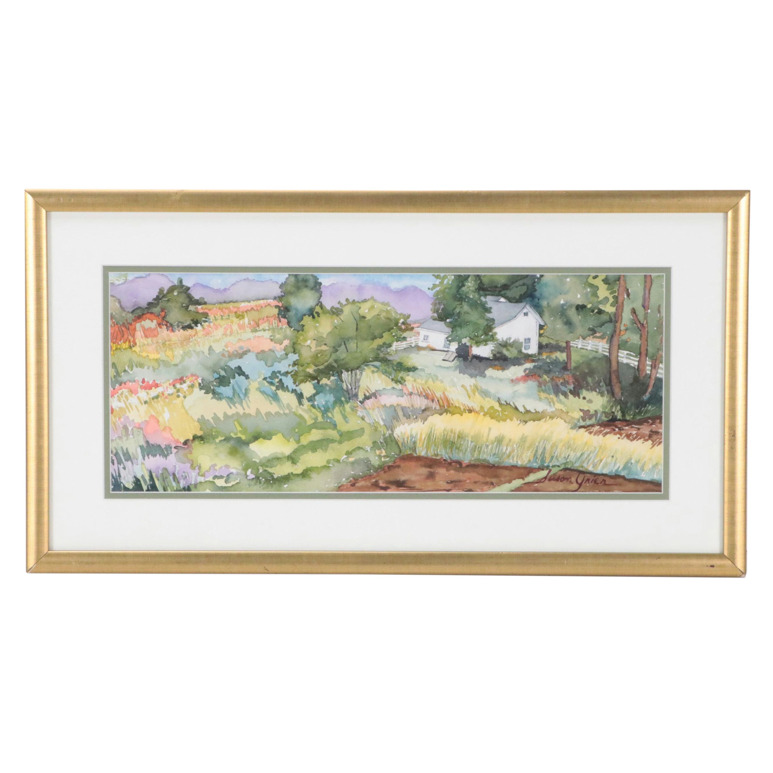Susan Grier Watercolor Painting of a Garden Landscape with House | EBTH