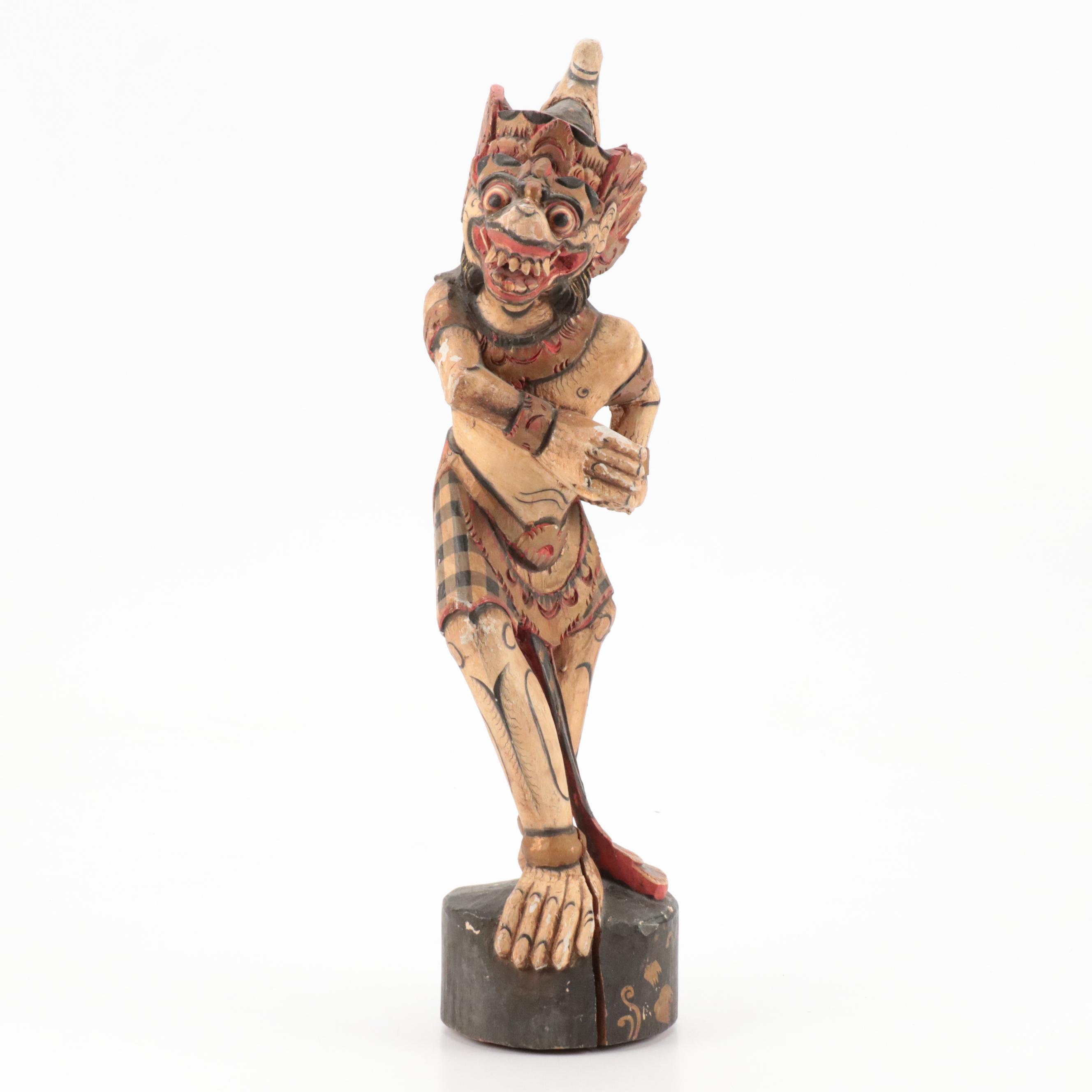Hand-Carved Balinese Hanuman Polychrome Wood Sculpture | EBTH