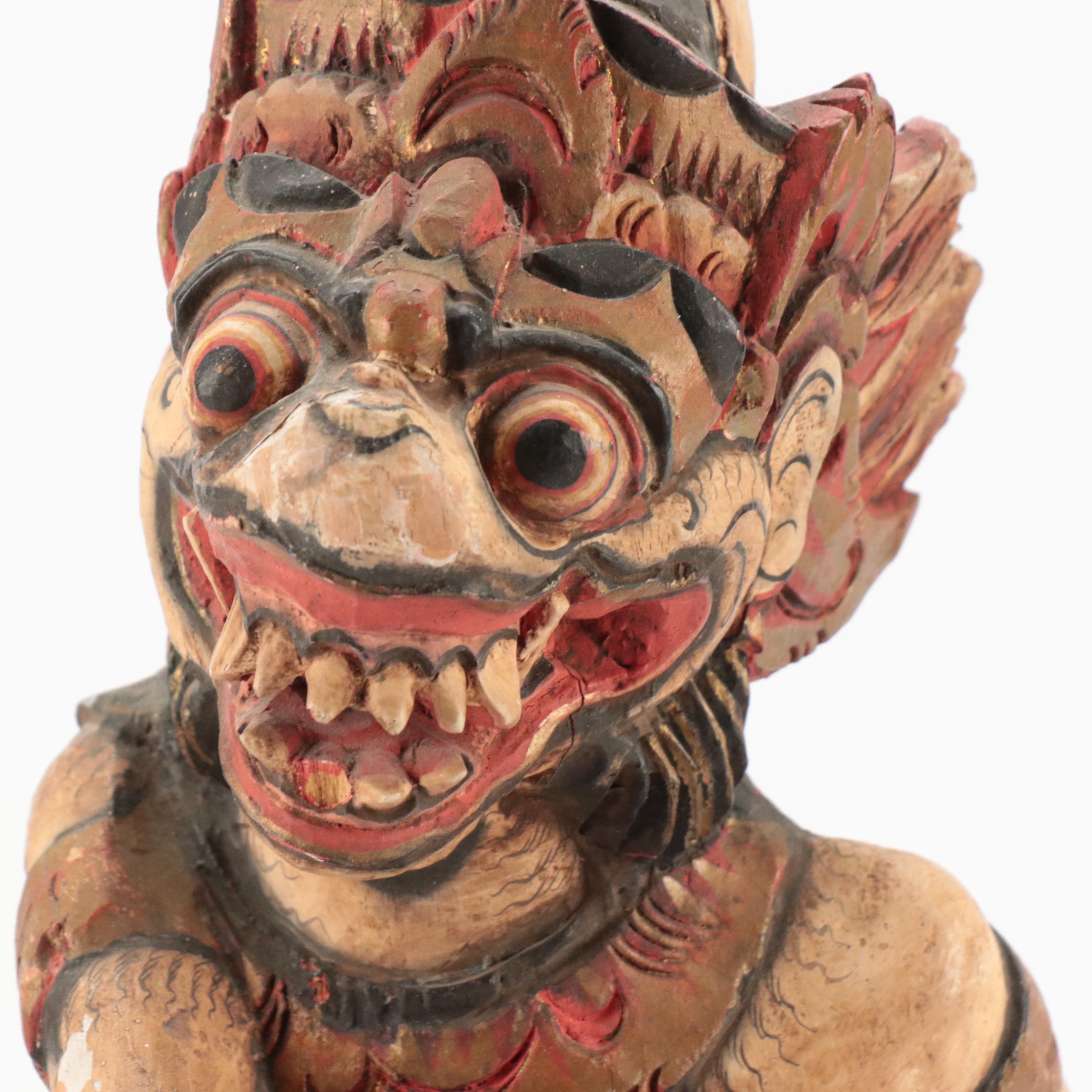 Hand-Carved Balinese Hanuman Polychrome Wood Sculpture | EBTH