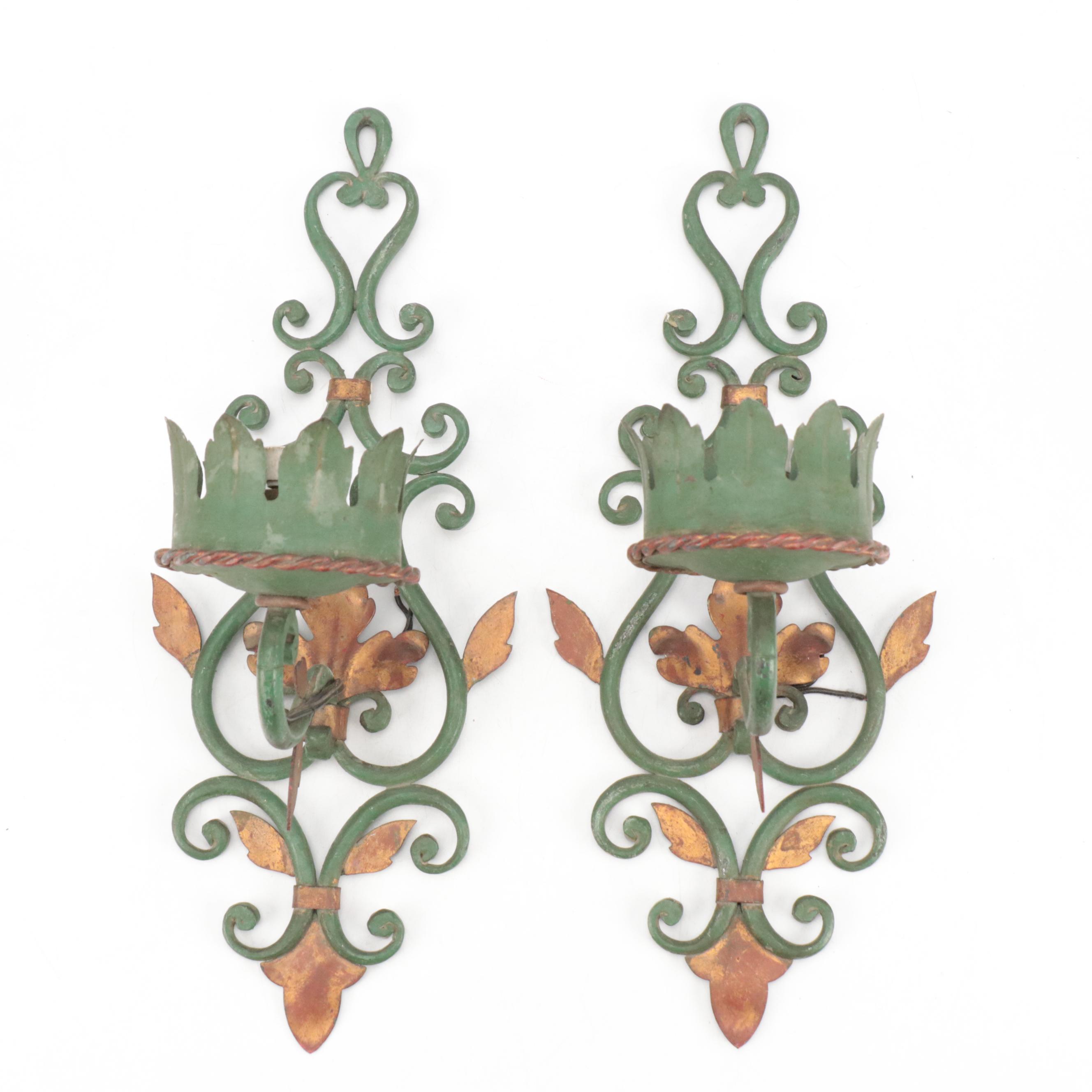 Pair of Tole French Provincial Sconces with Chalkware Head-in-Hand Vase ...