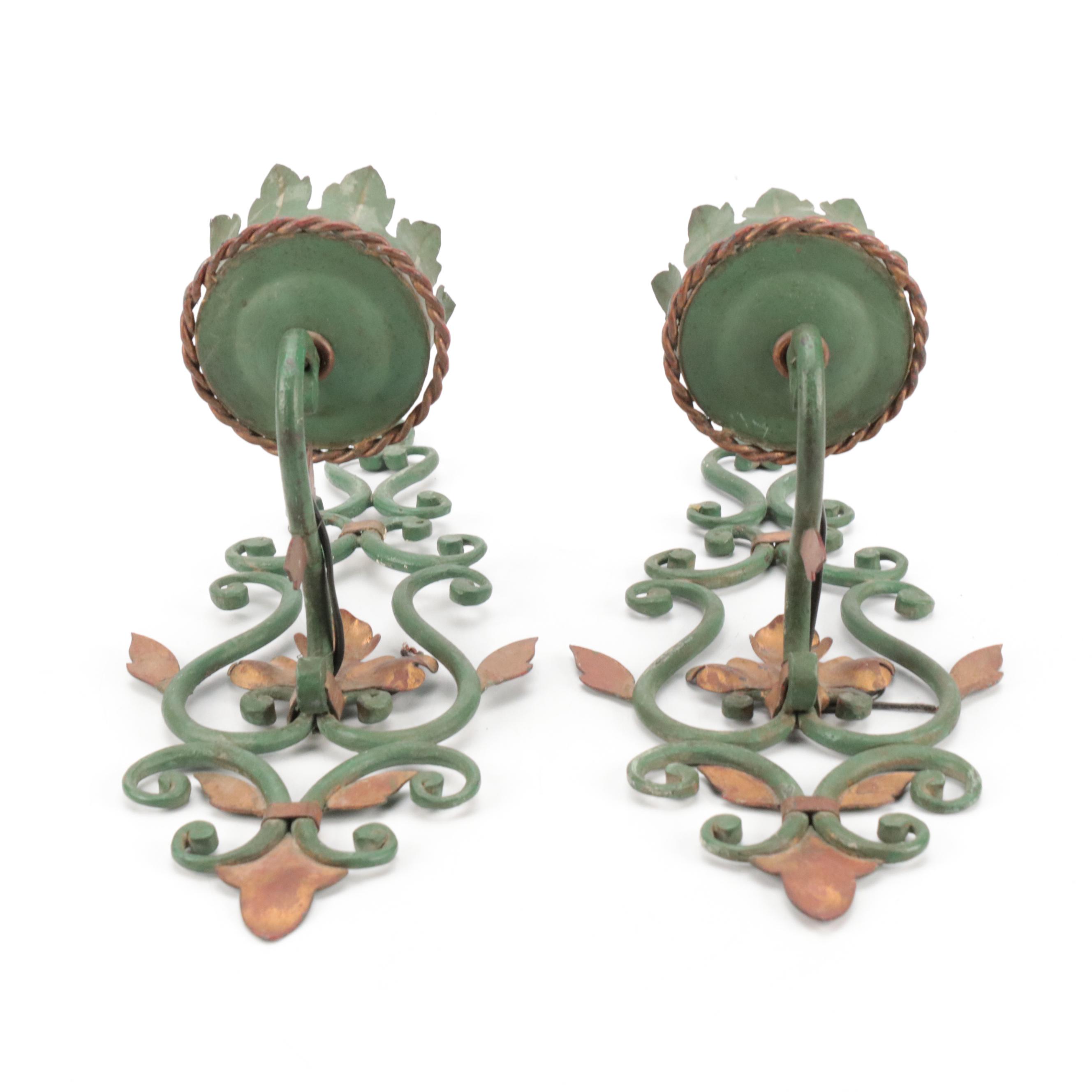 Pair of Tole French Provincial Sconces with Chalkware Head-in-Hand Vase ...