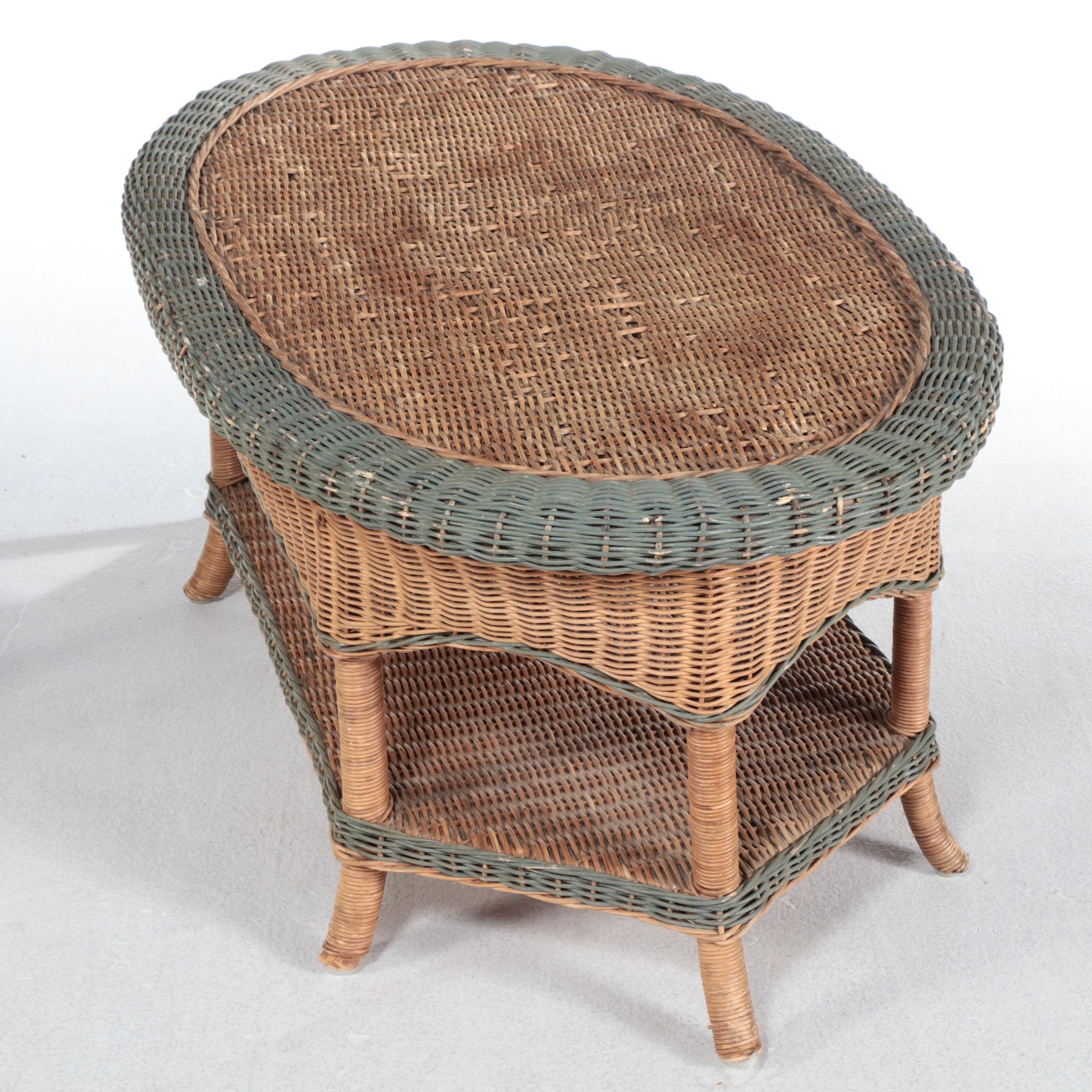 Painted Wicker Trunks, Accent Tables, and Basket | EBTH