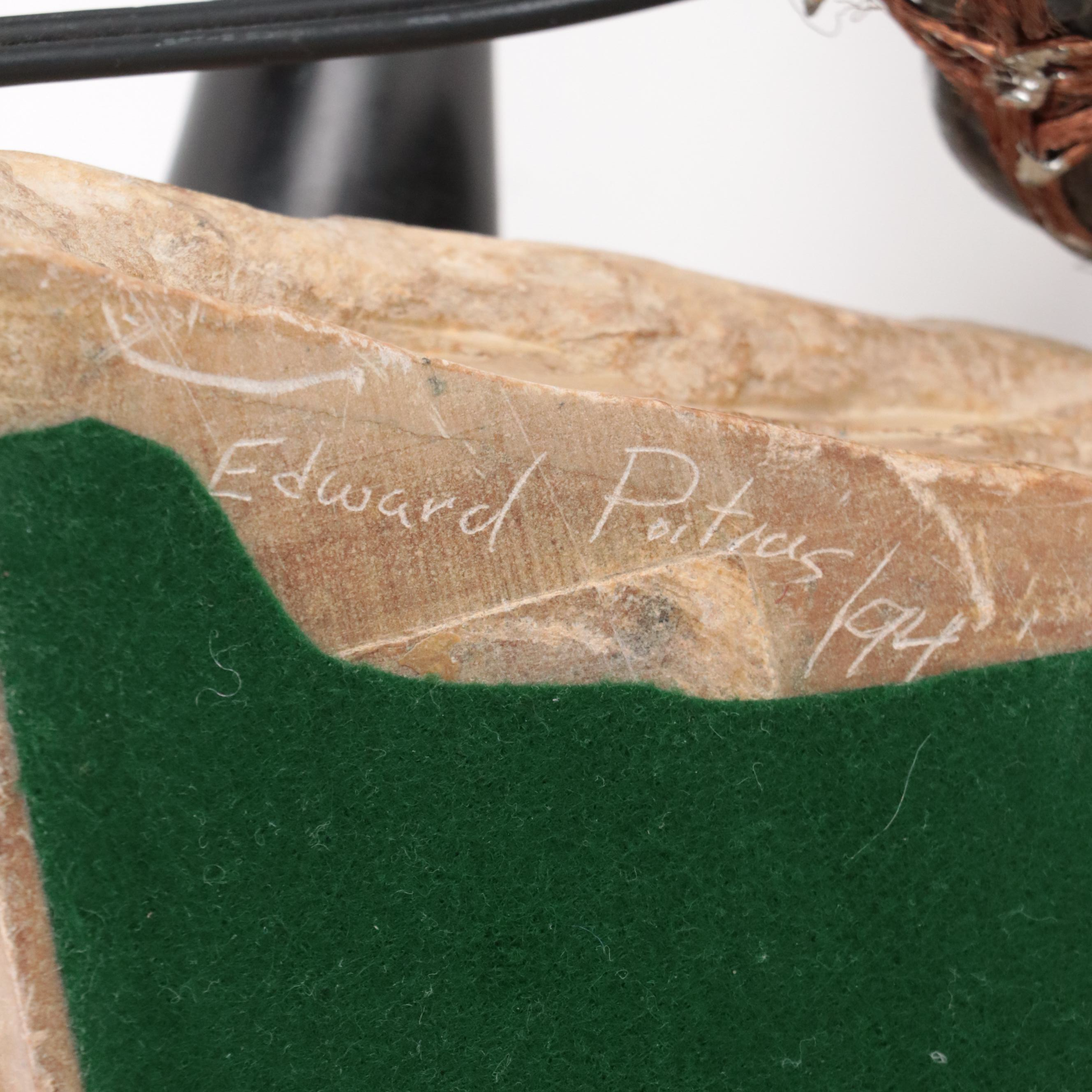 Signed Edward Poitras Mixed Media Carved Stone Buffalo Sculpture, 1994 ...