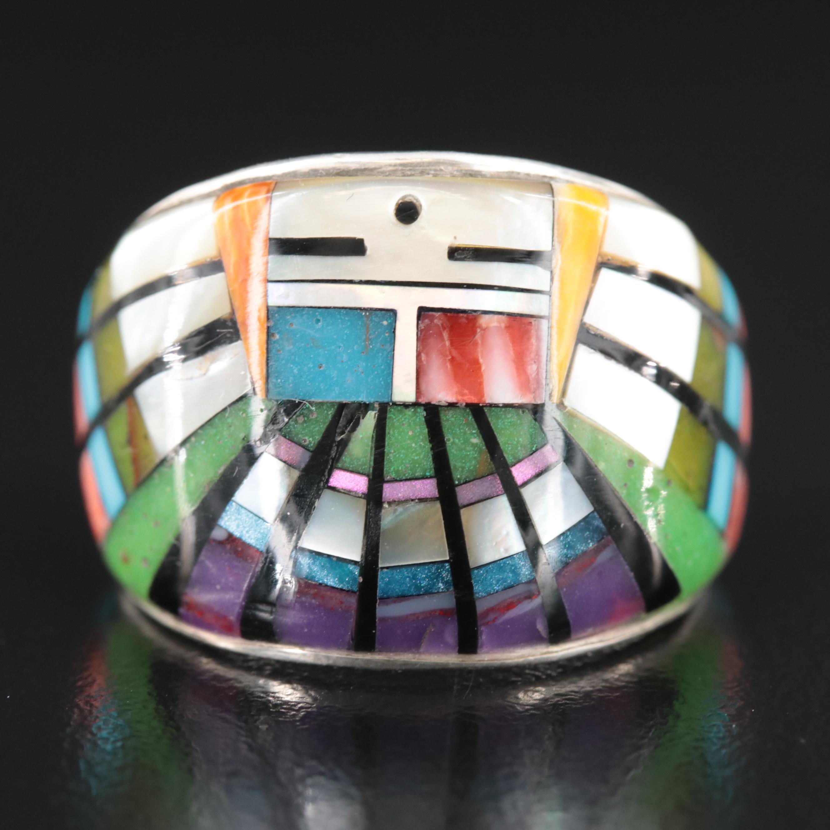 Sterling Inlay Sun Face Kachina Ring | Everything But The House