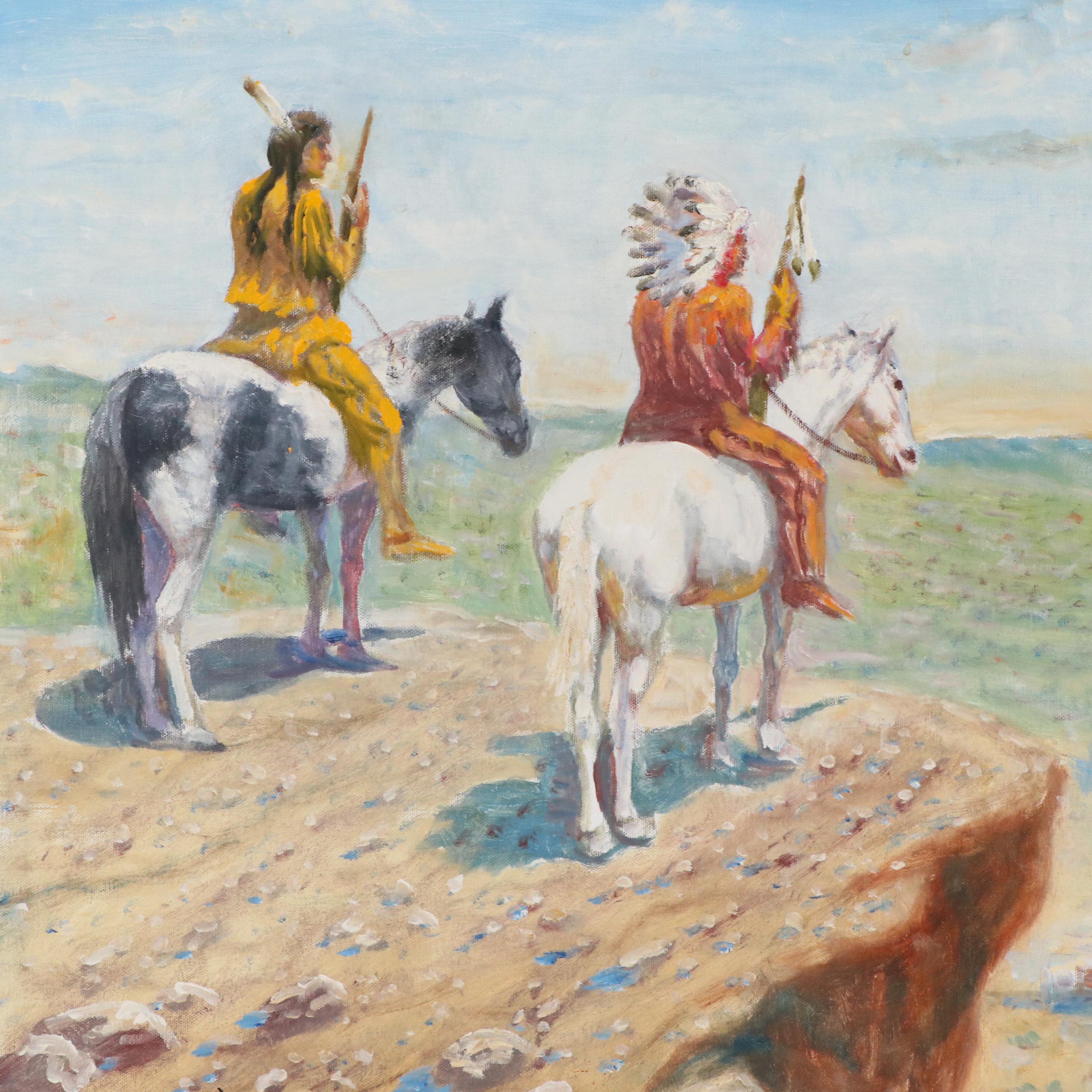 Gregory Perillo Western Genre Oil Painting "The Intruder (Sioux)," 2012 ...