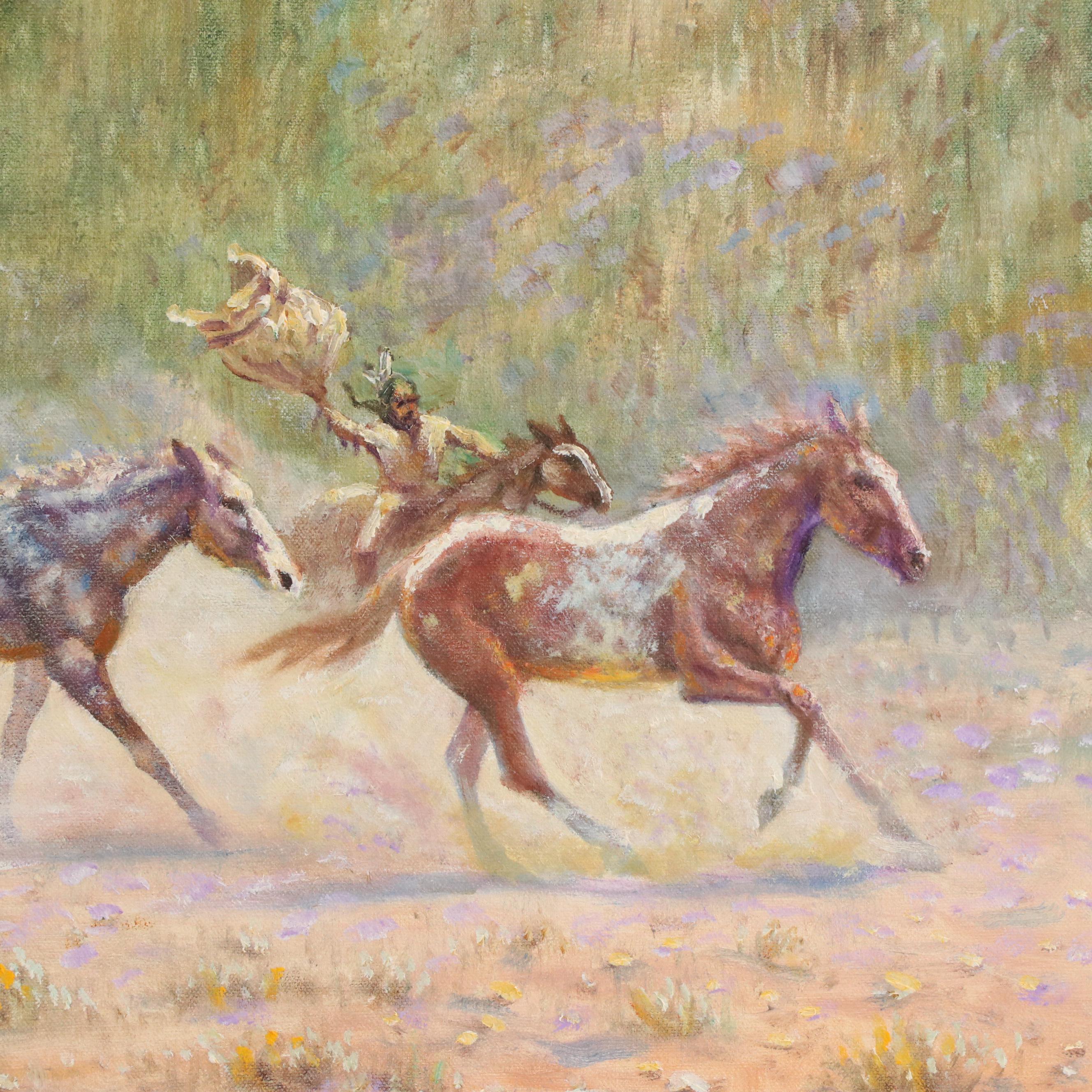 Gregory Perillo Western Genre Oil Painting "Bringing Them In," 21st ...
