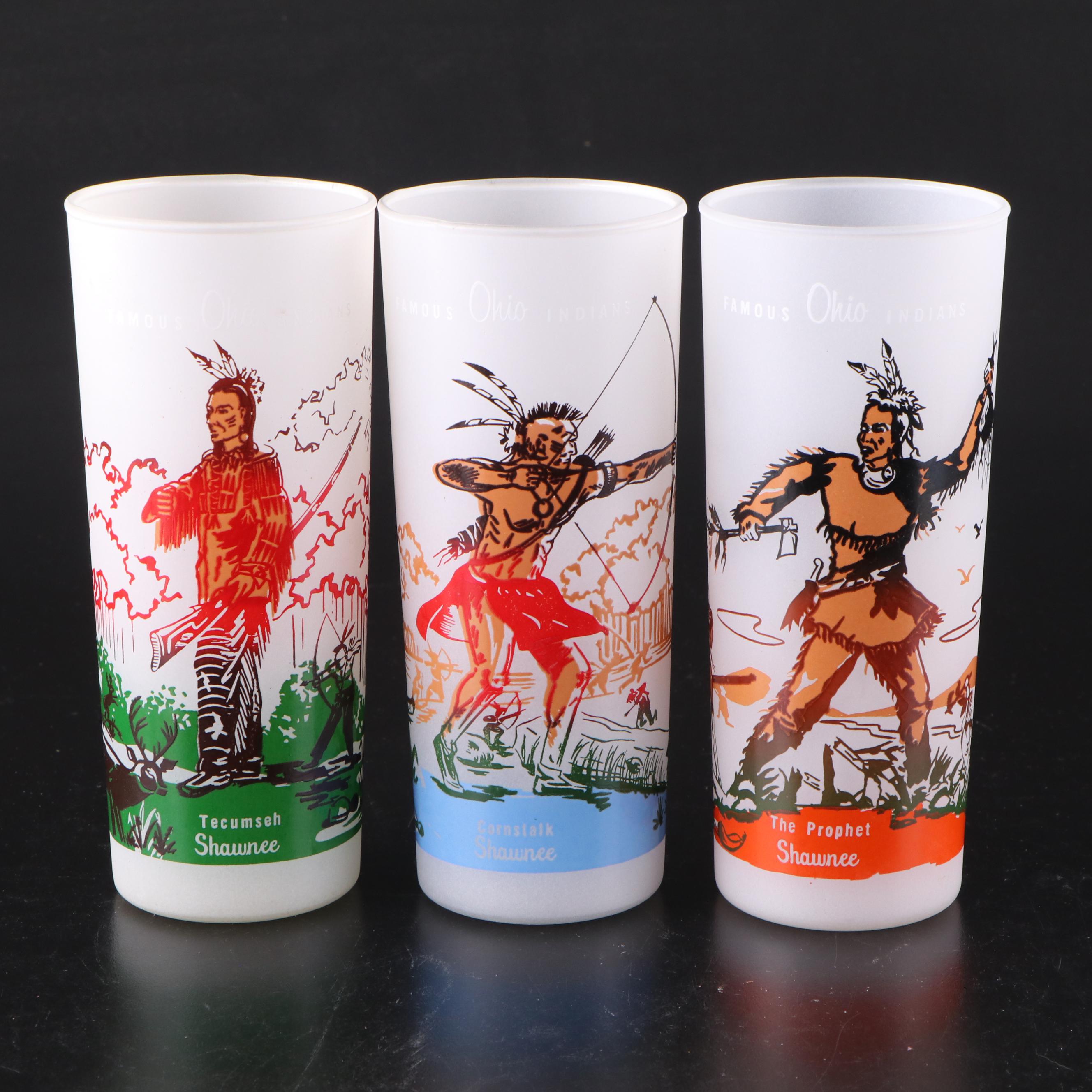Bonded Oil Co. "Famous Ohio Indians" Series Frosted Glass Tumblers ...