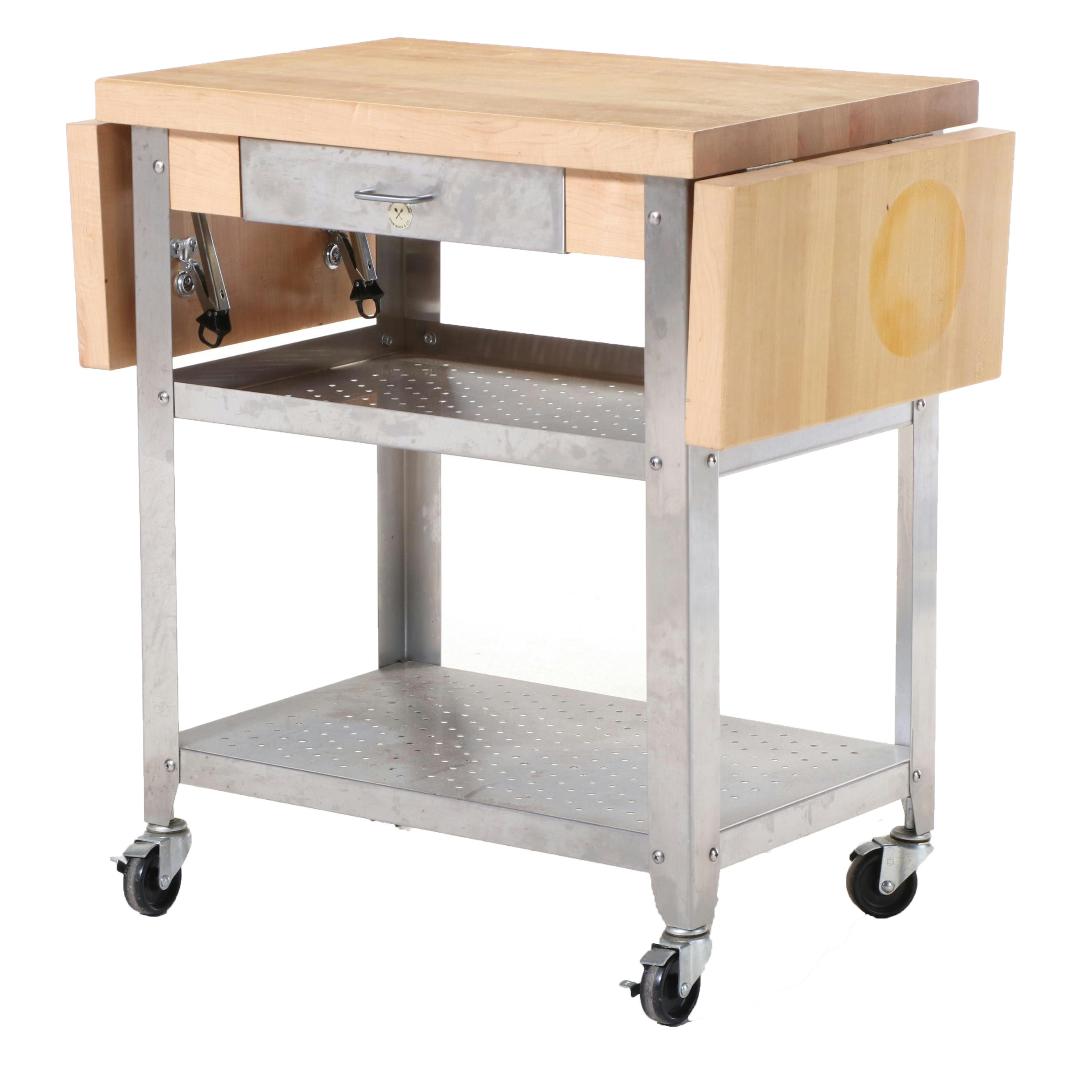 John Boos & Co. Stainless Steel and Maple Butcher Block Drop-Leaf ...