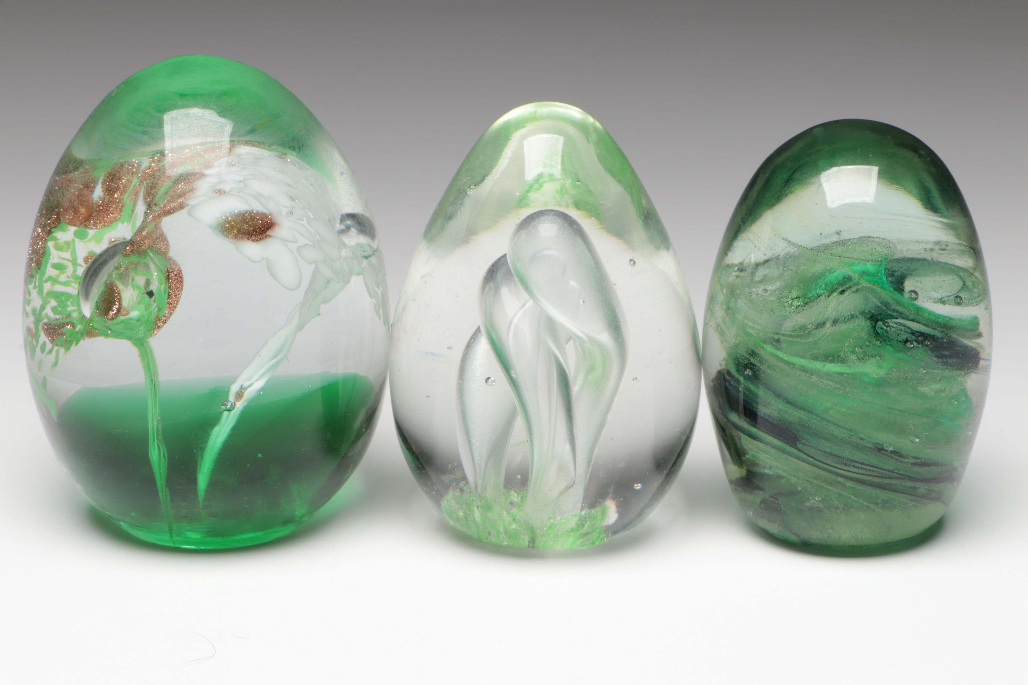 Handmade Art Glass Paperweights Including Floral, Controlled Bubble ...