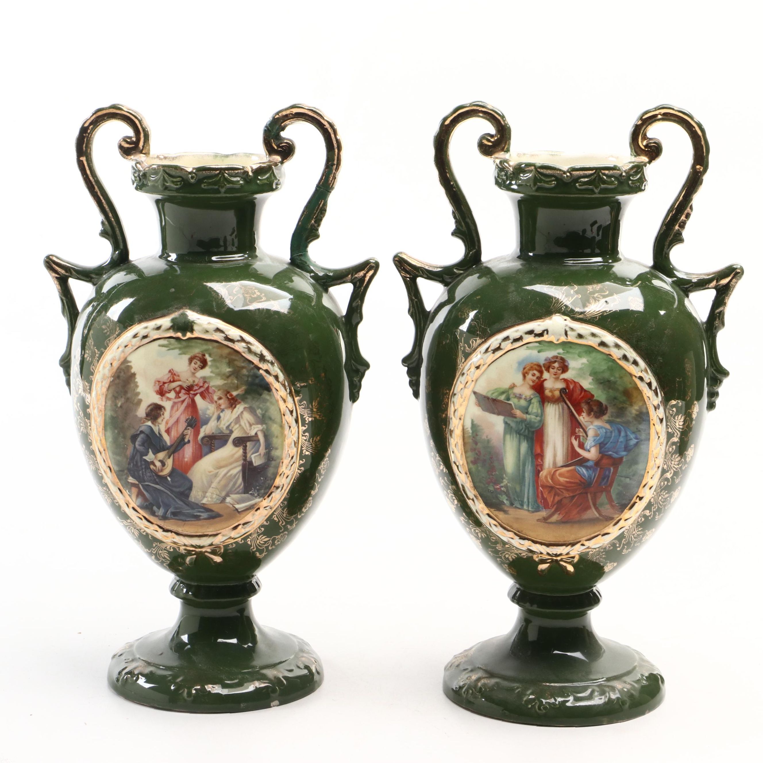 Pair of Josef Strnact Empire Style Ceramic Double Handled Vases, 1900 ...