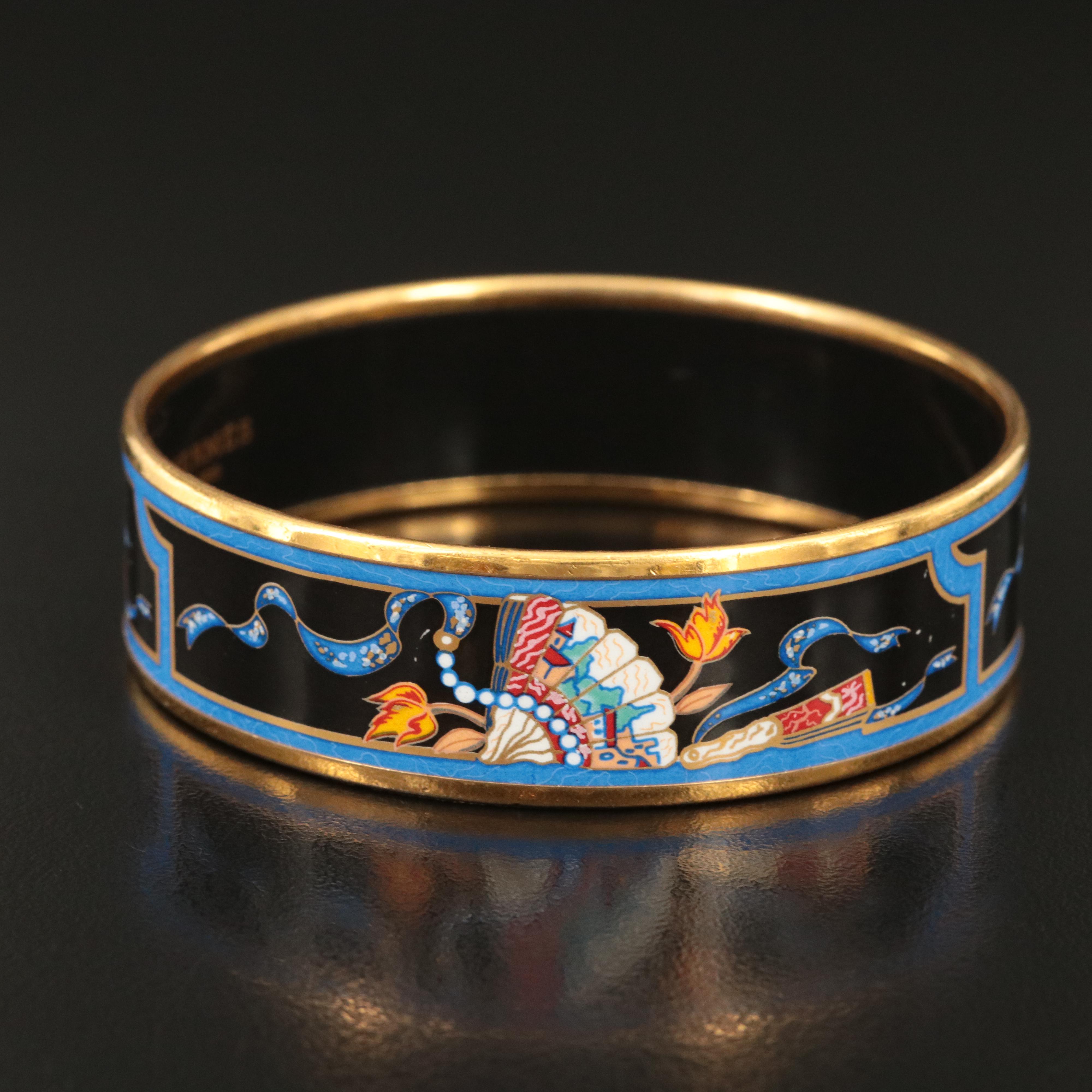 Hermès 'Folding Fan' Motif Wide Enamel Bangle | EBTH