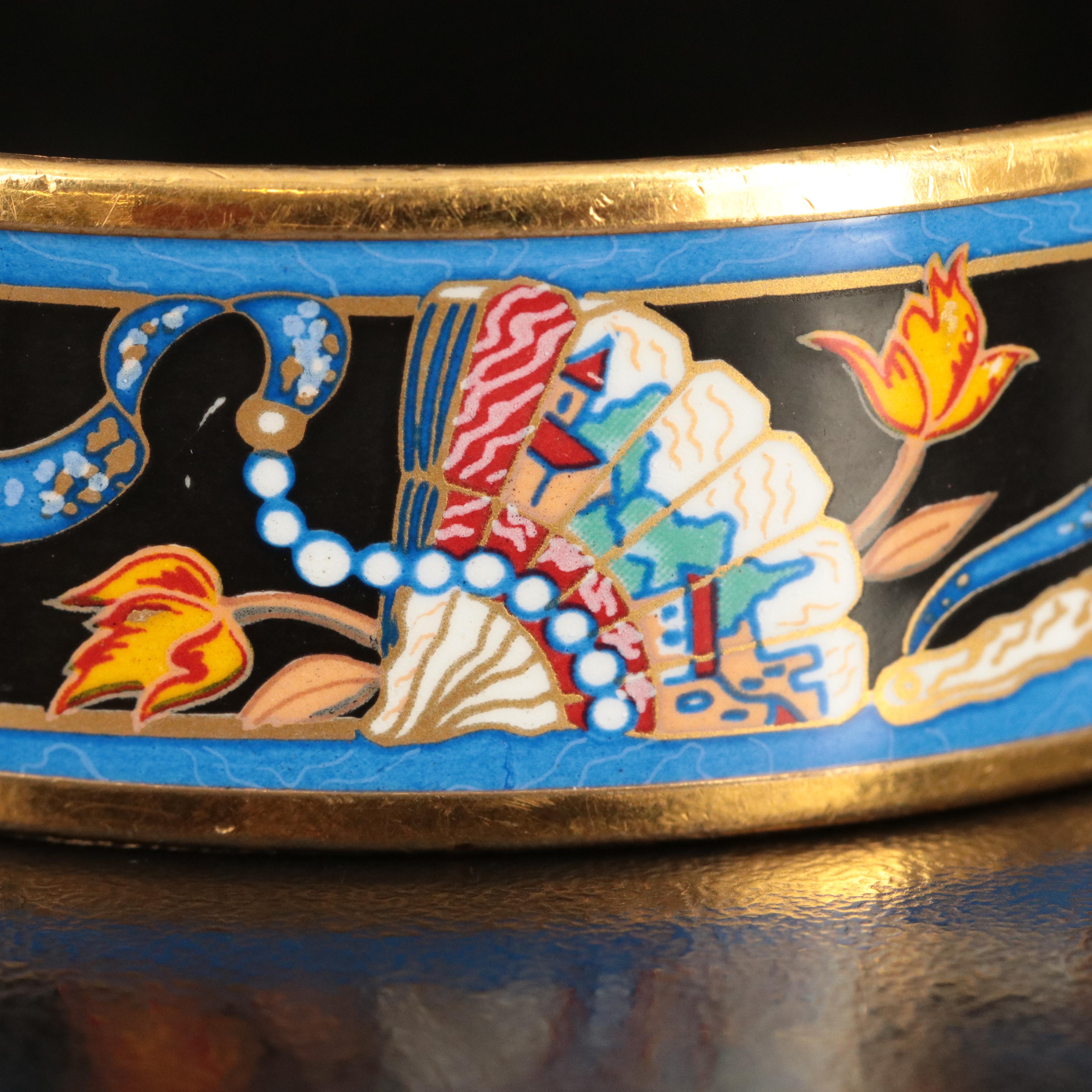 Hermès 'Folding Fan' Motif Wide Enamel Bangle | EBTH