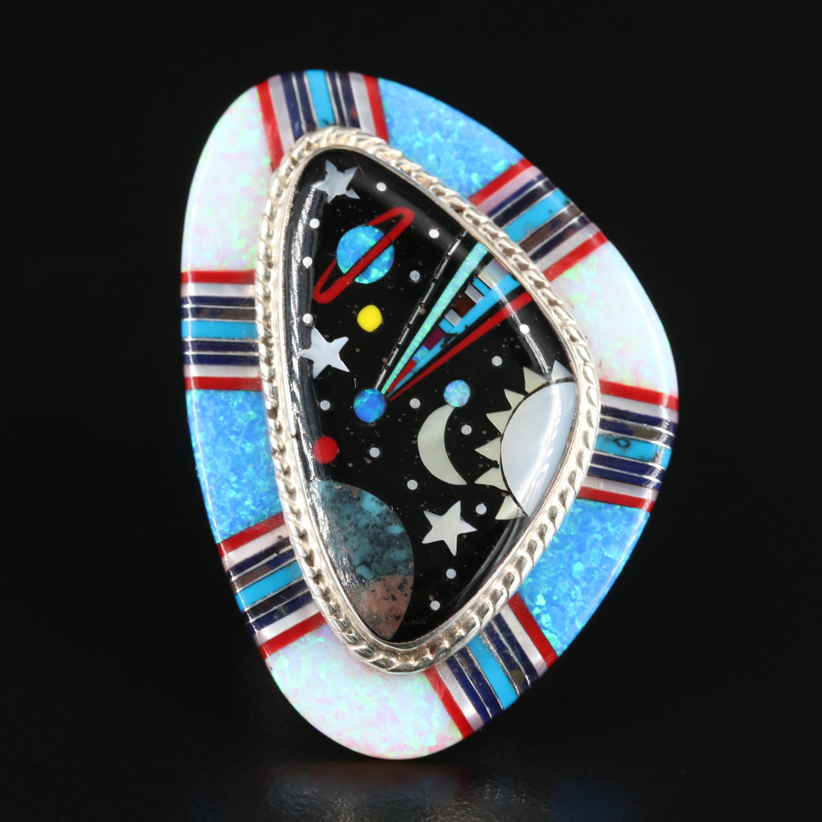 Sterling Opal and Gemstone Inlay Ring | EBTH