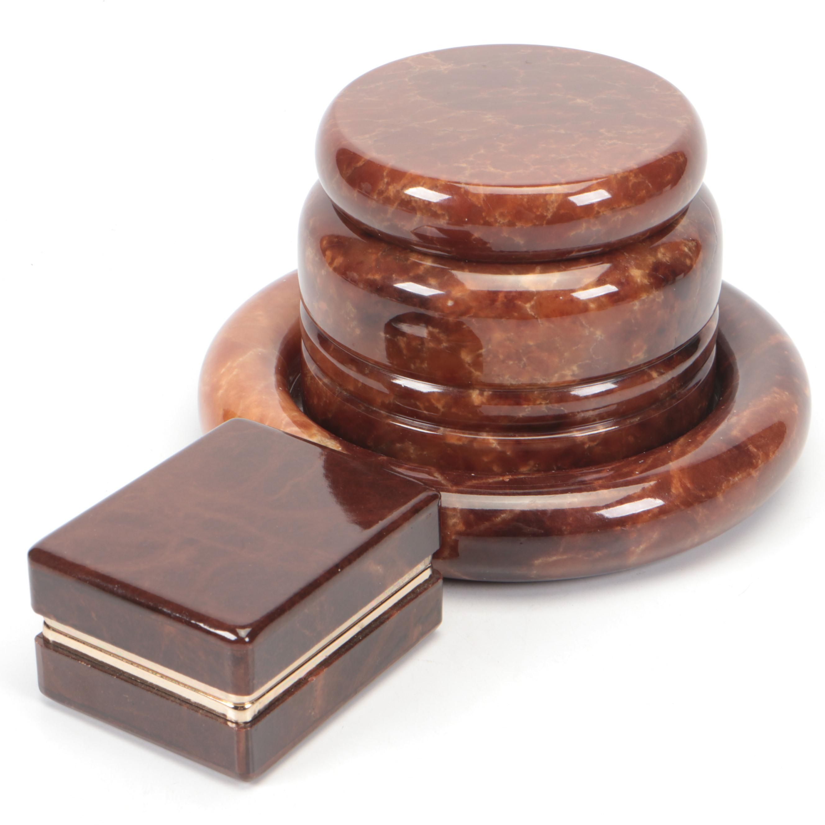 Italian Dyed Alabaster and Metal Hinged Box with Other Dyed Alabaster ...