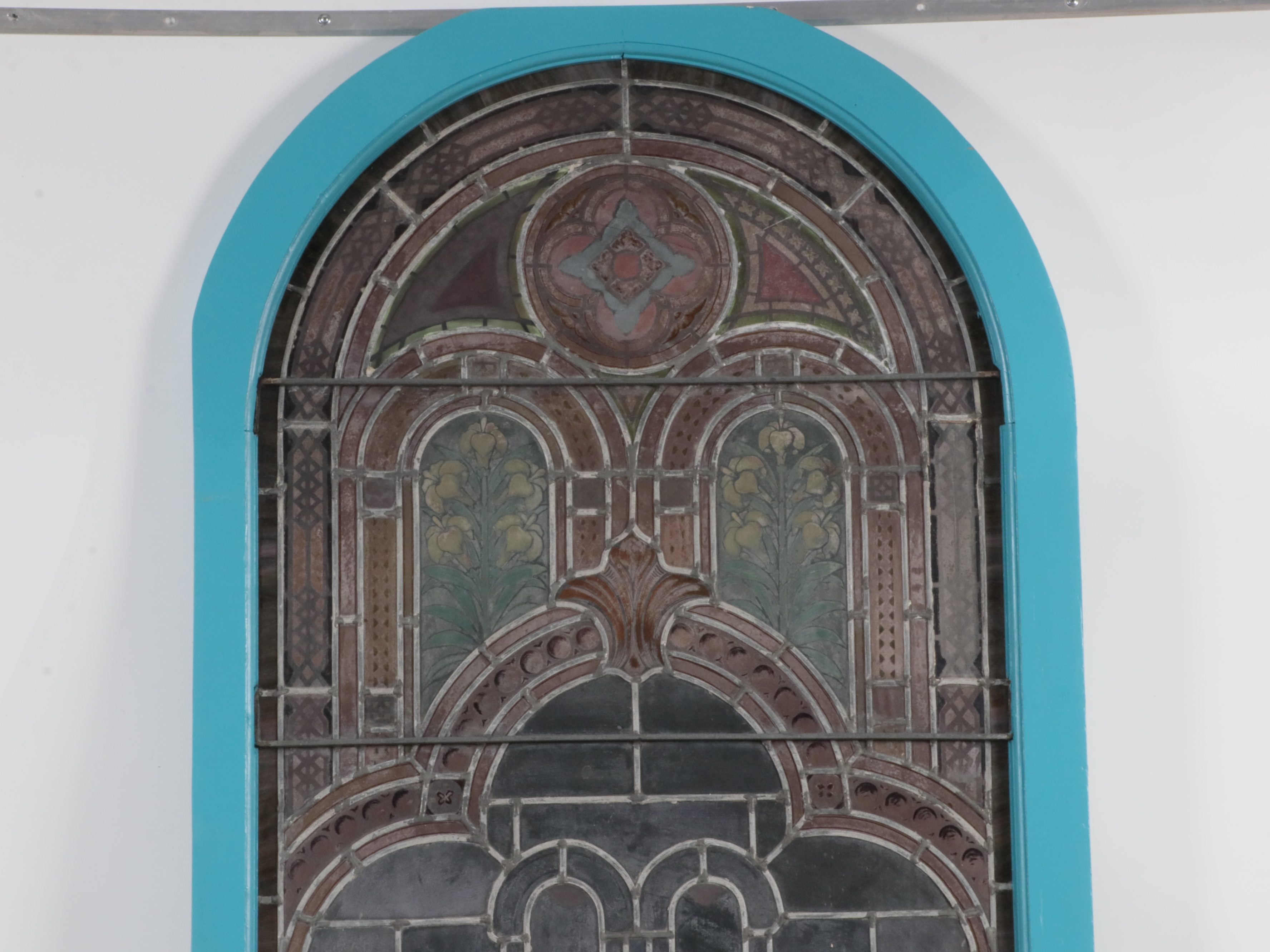 Victorian Arched Stained Glass Church Window Depicting Female Saint at ...