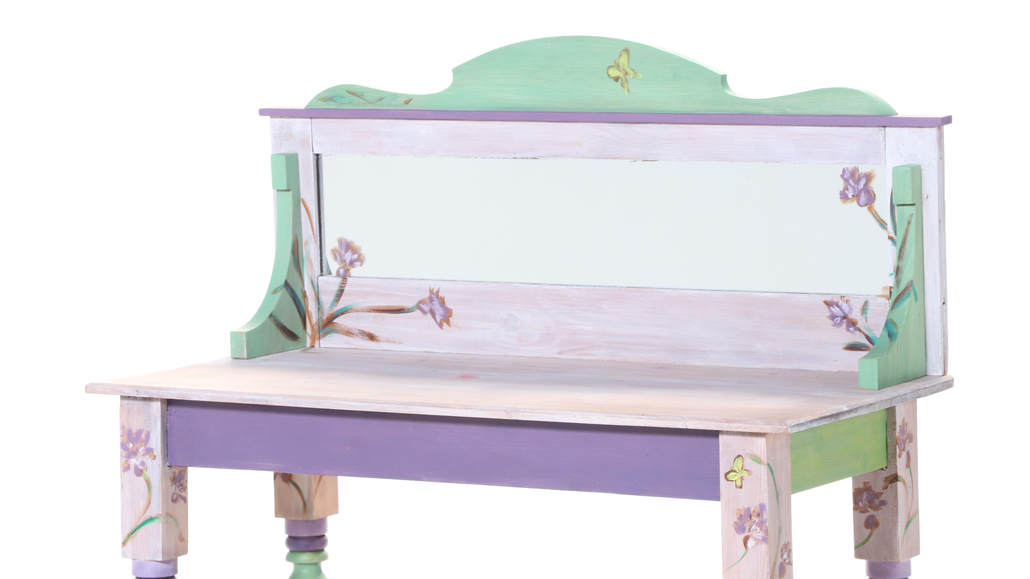 French Provincial Hand-Painted Pine and Mirrored Back Side Table ...