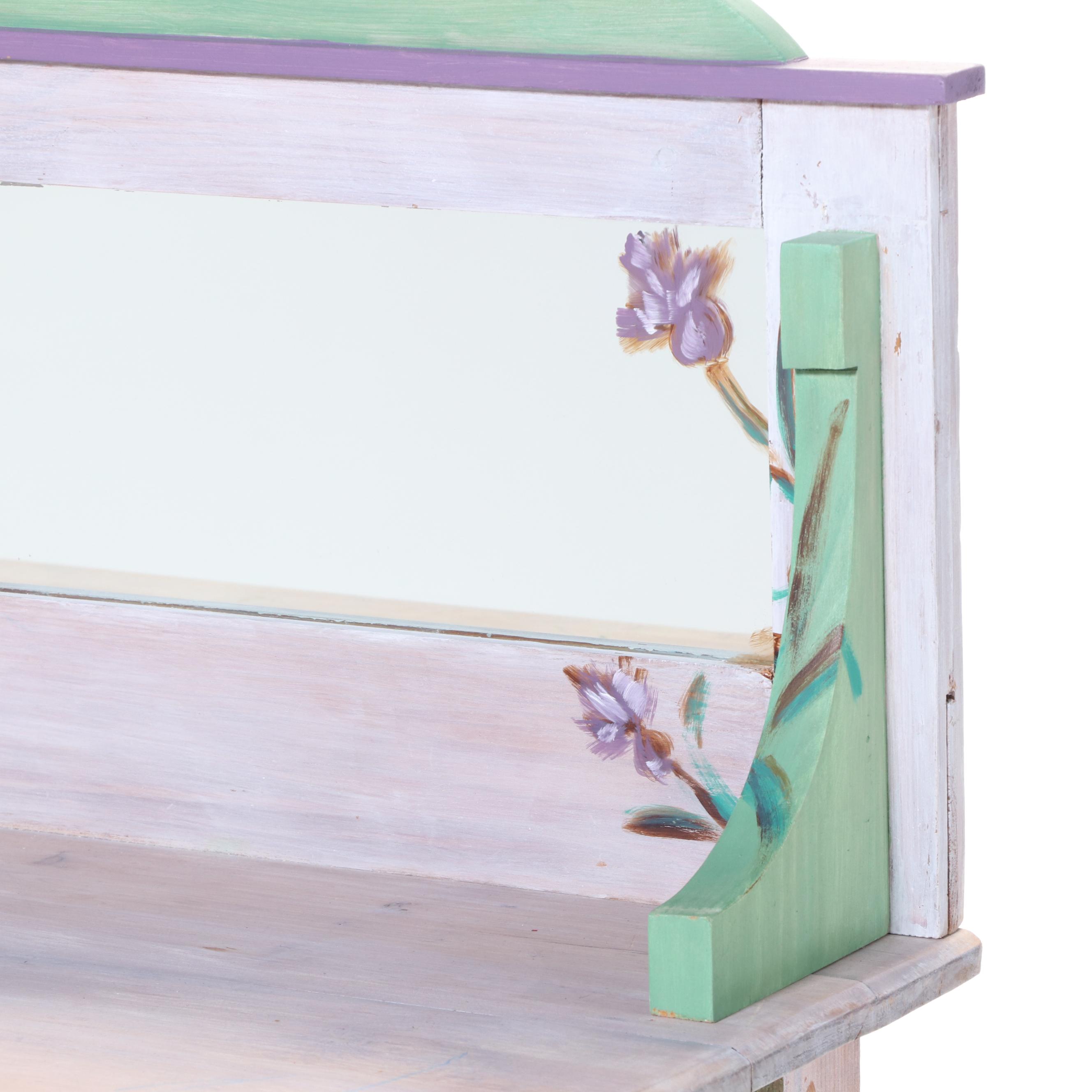French Provincial Hand-Painted Pine and Mirrored Back Side Table ...