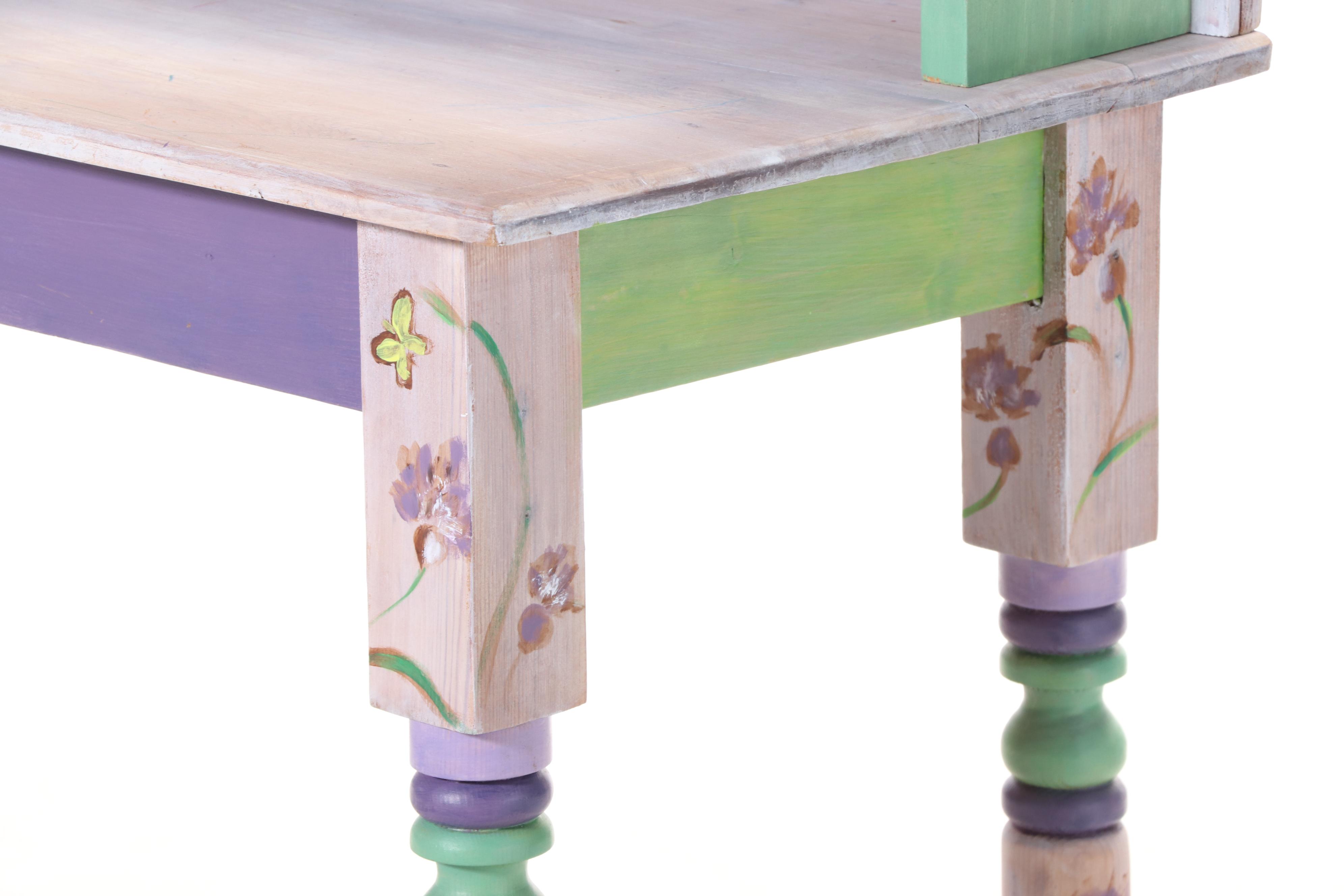 French Provincial Hand-Painted Pine and Mirrored Back Side Table | EBTH