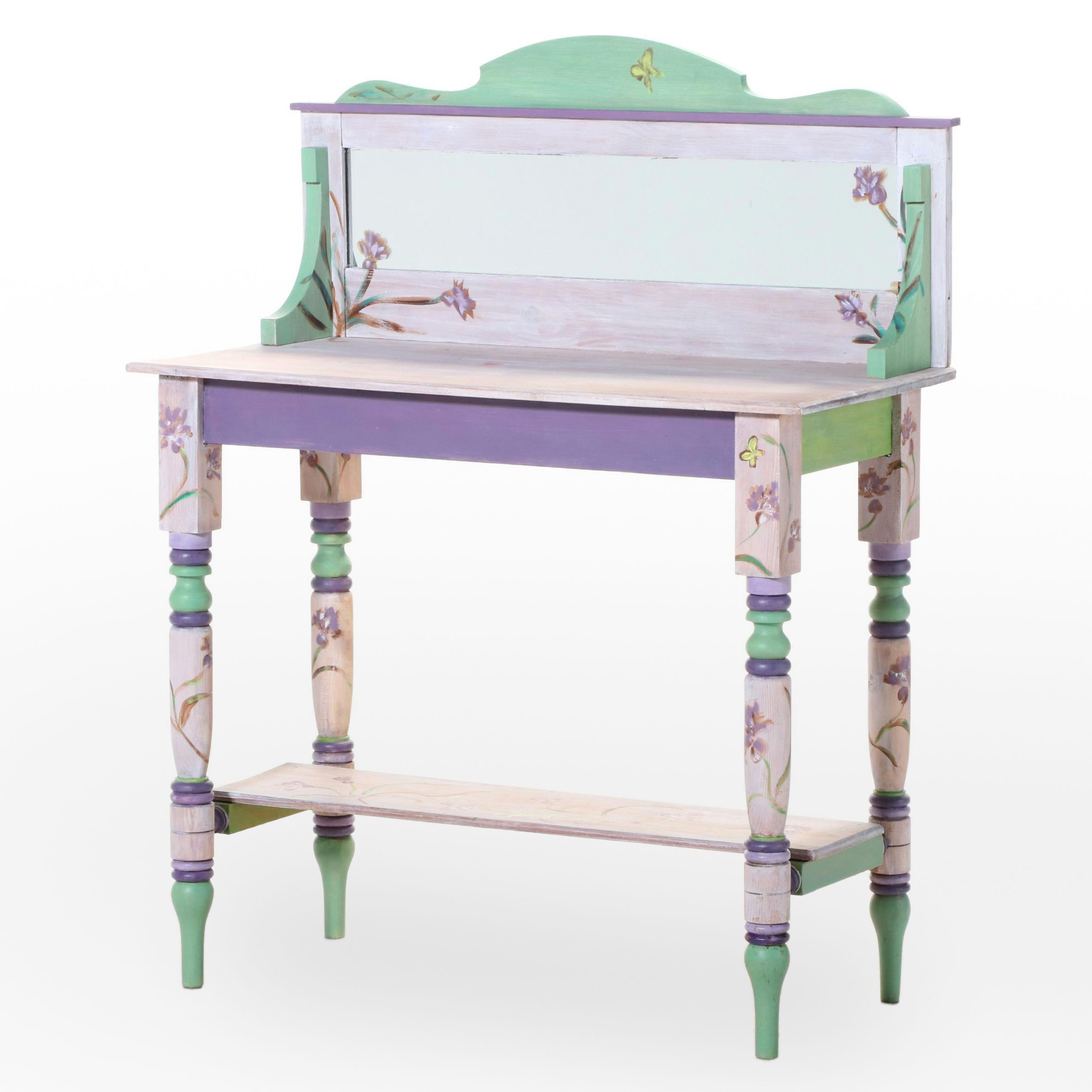 French Provincial Hand-Painted Pine and Mirrored Back Side Table | EBTH