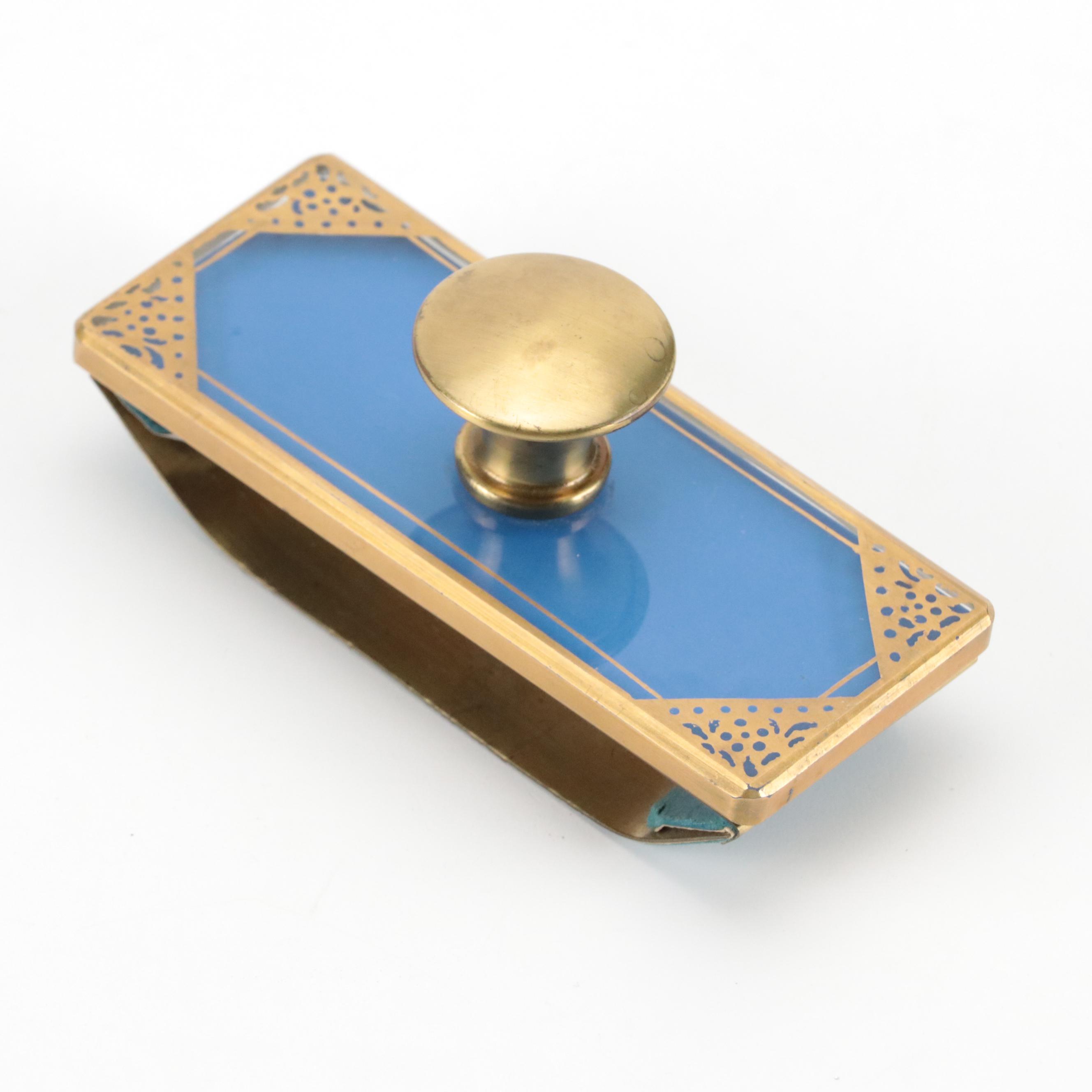 Painted Glass and Brass Inkwell and Ink Blotter, Mid-20th Century | EBTH