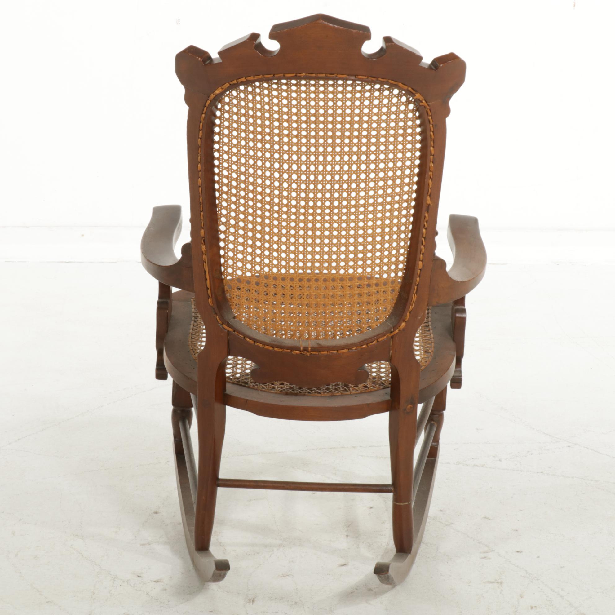 Late Victorian Carved Walnut Caned Rocking Chair | EBTH