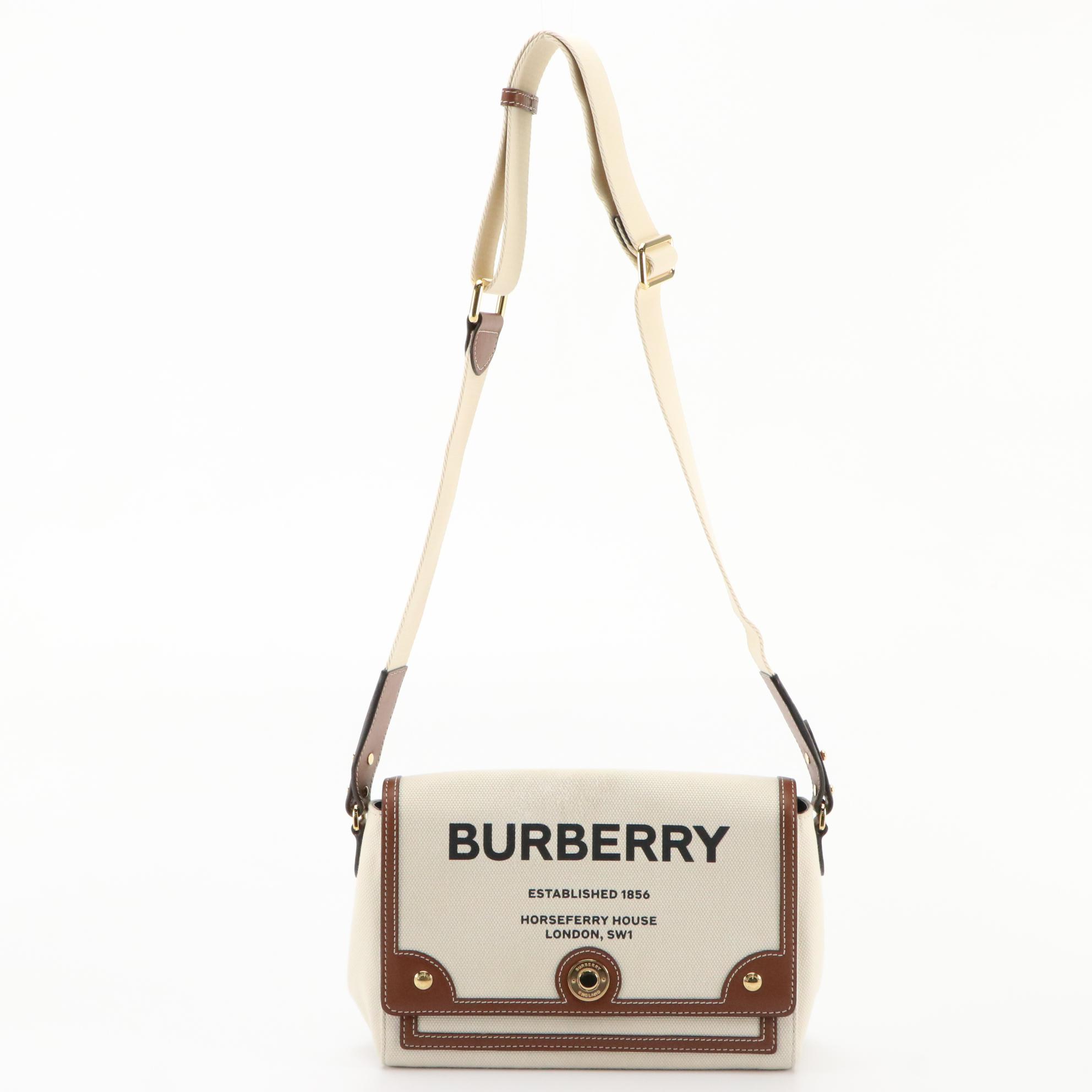 Burberry Woven Canvas And Leather Front Flap Crossbody Bag Ebth