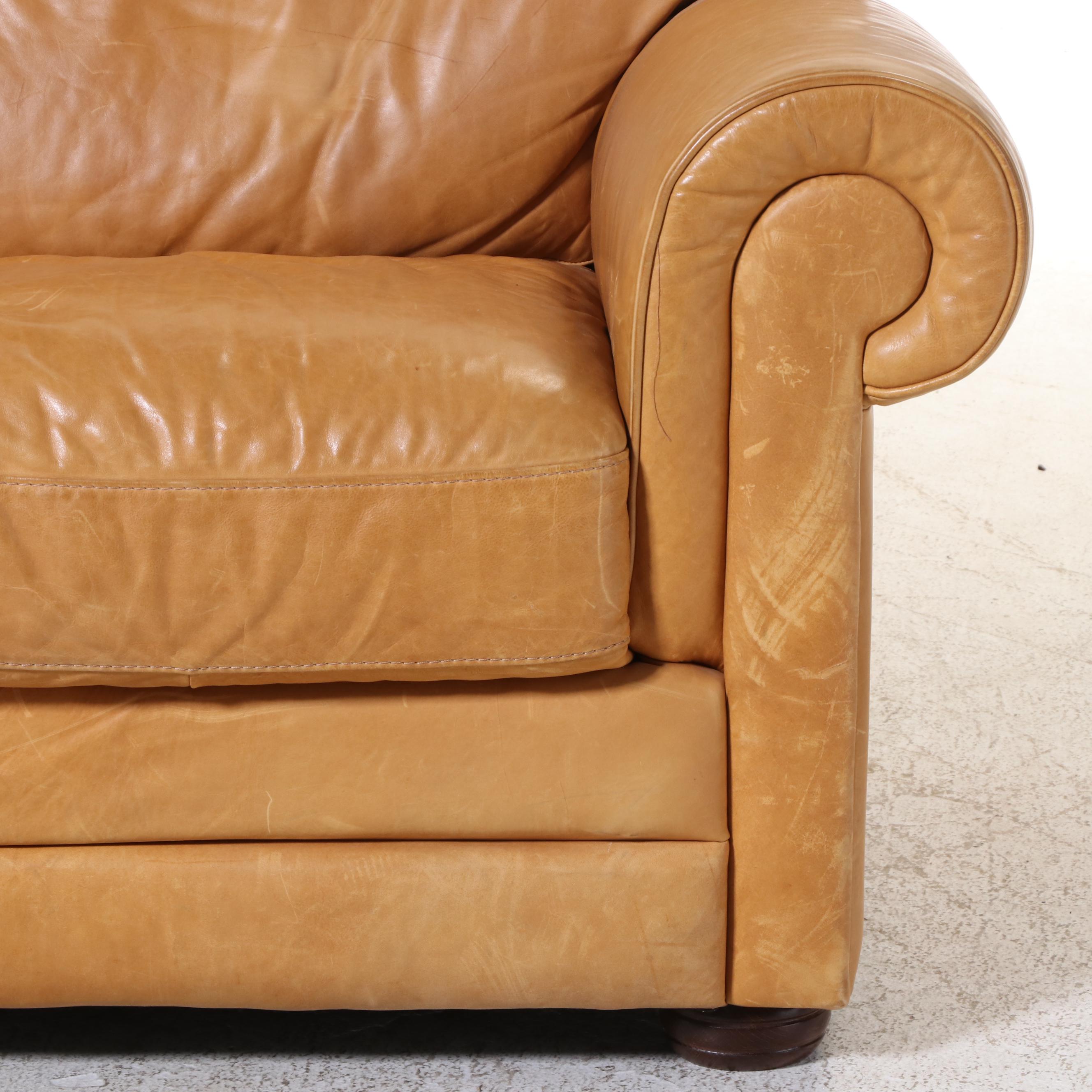 Italian Leather Roll-Arm Sofa | Everything But The House