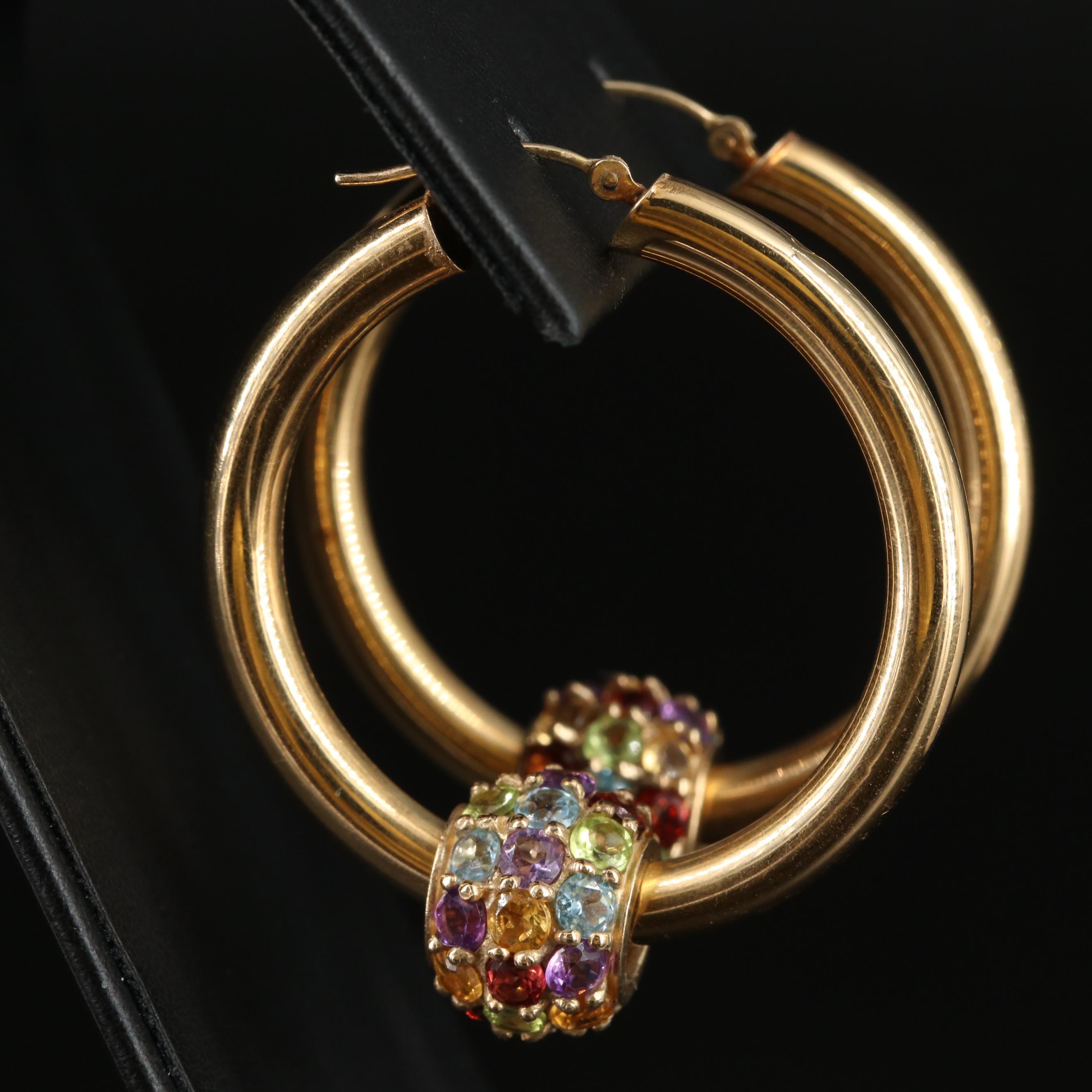 14K Hoops with Multi-Gemstone Bead Enhancers | EBTH