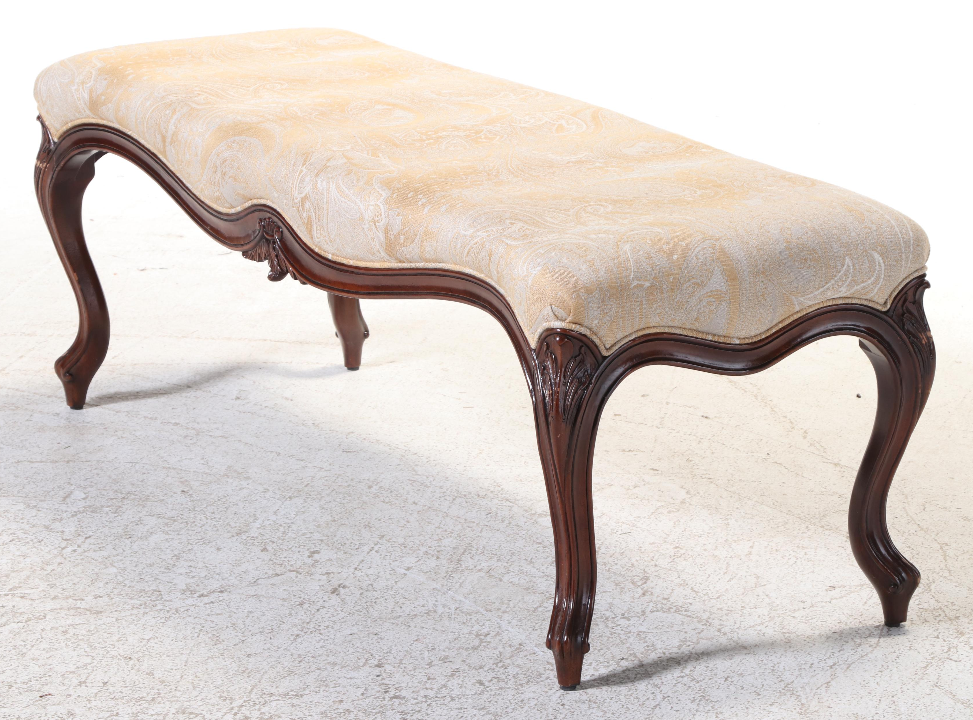 Theodore Alexander Louis XV Style Mahogany and Custom-Upholstered Bench ...