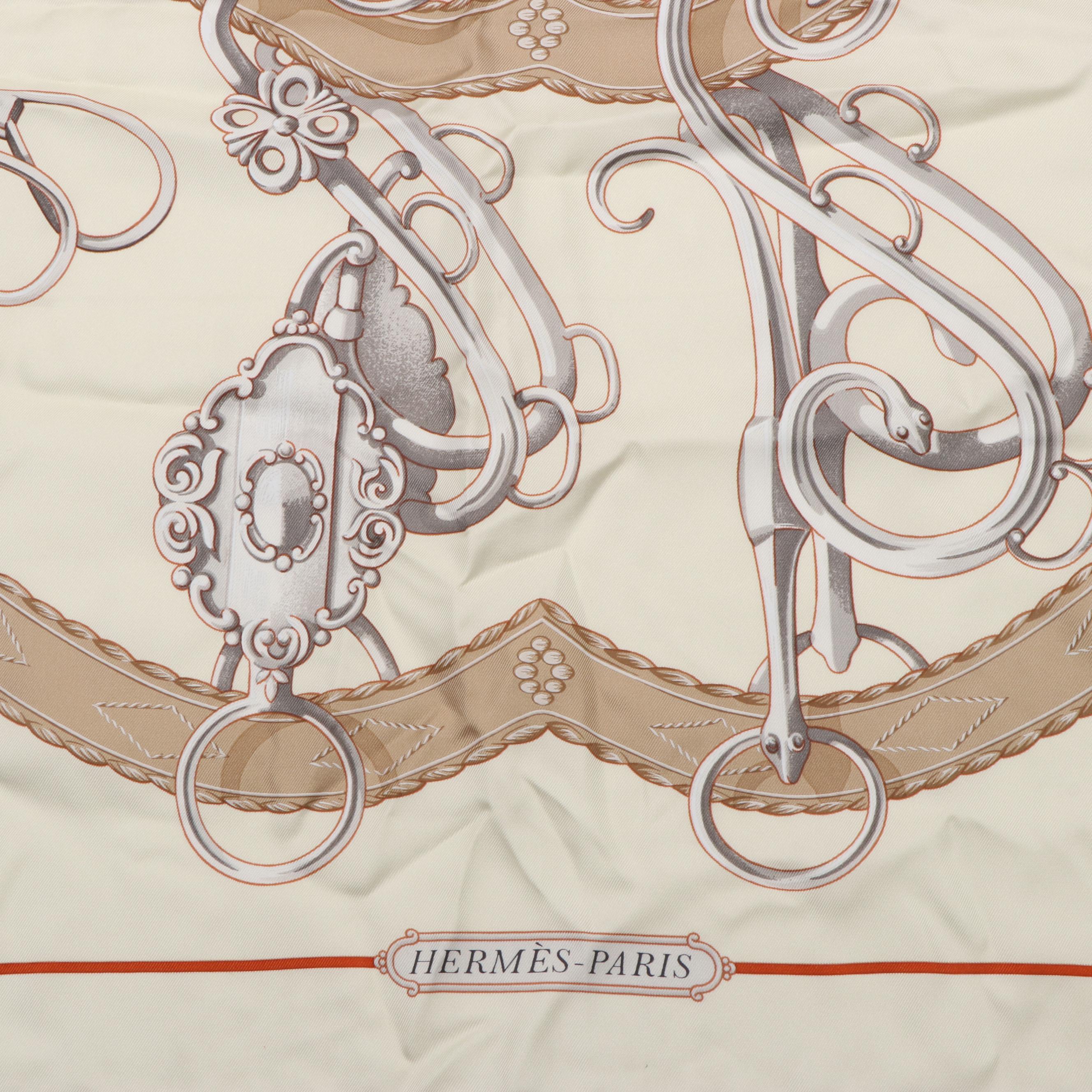 Hermès "Lift Profile" White and Red Silk Scarf | Everything But The House