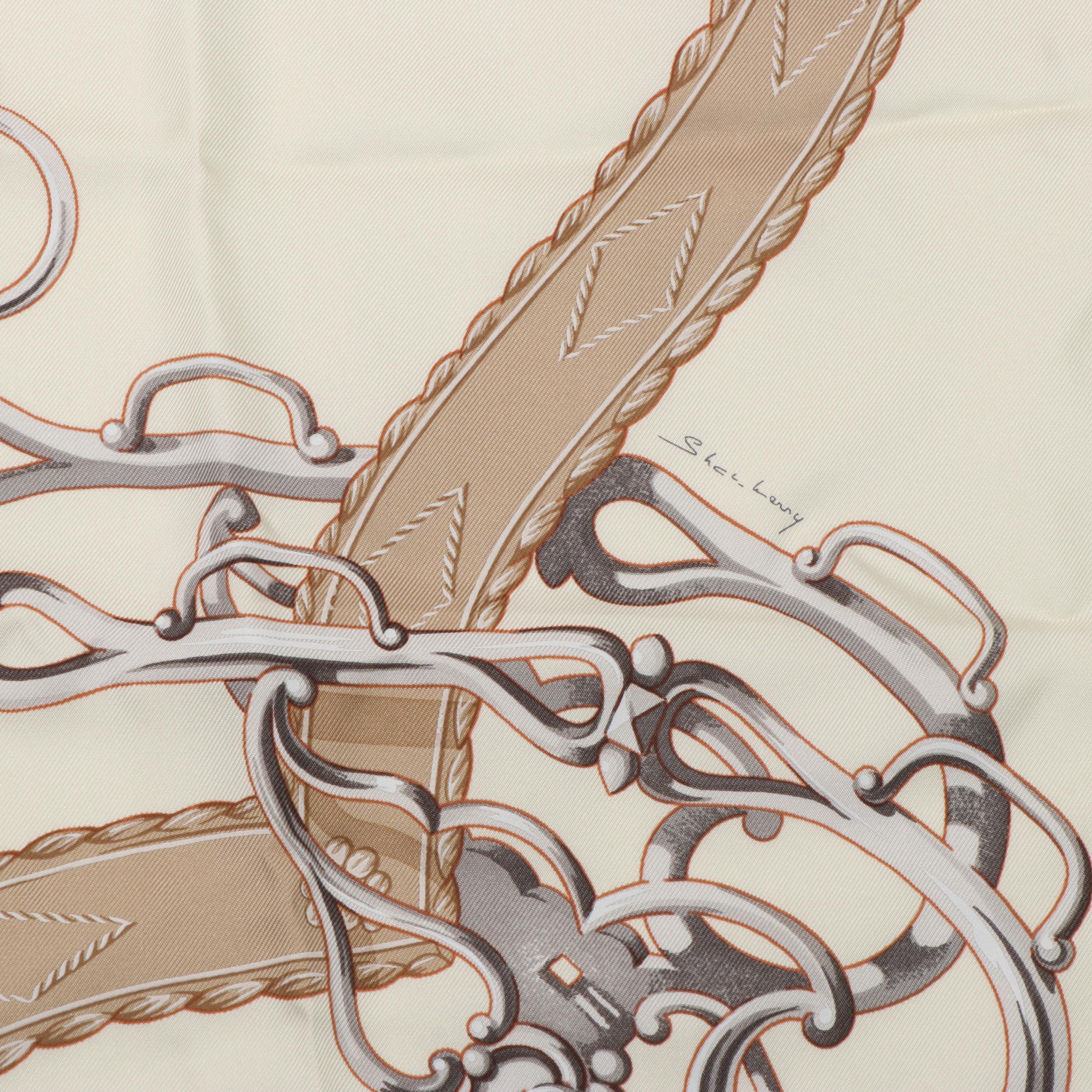 Hermès "Lift Profile" White and Red Silk Scarf | Everything But The House