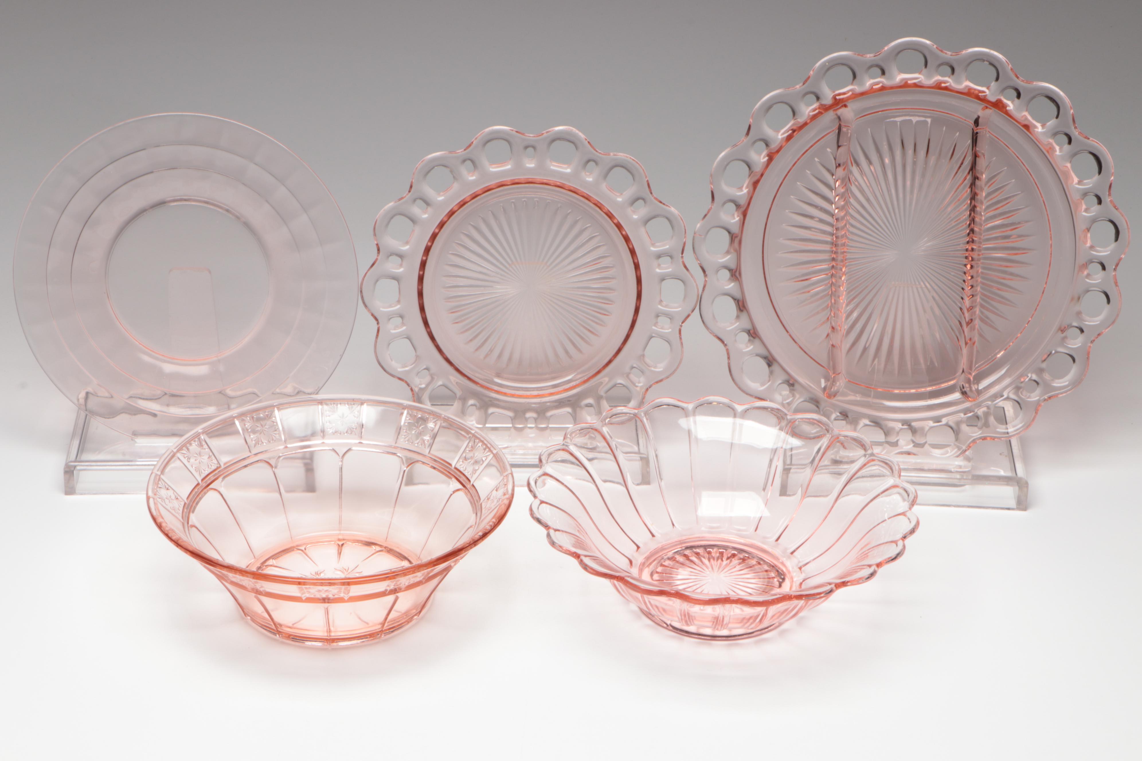 Anchor Hocking "Manhattan Pink" Creamer and Sugar with More Pink Glass ...