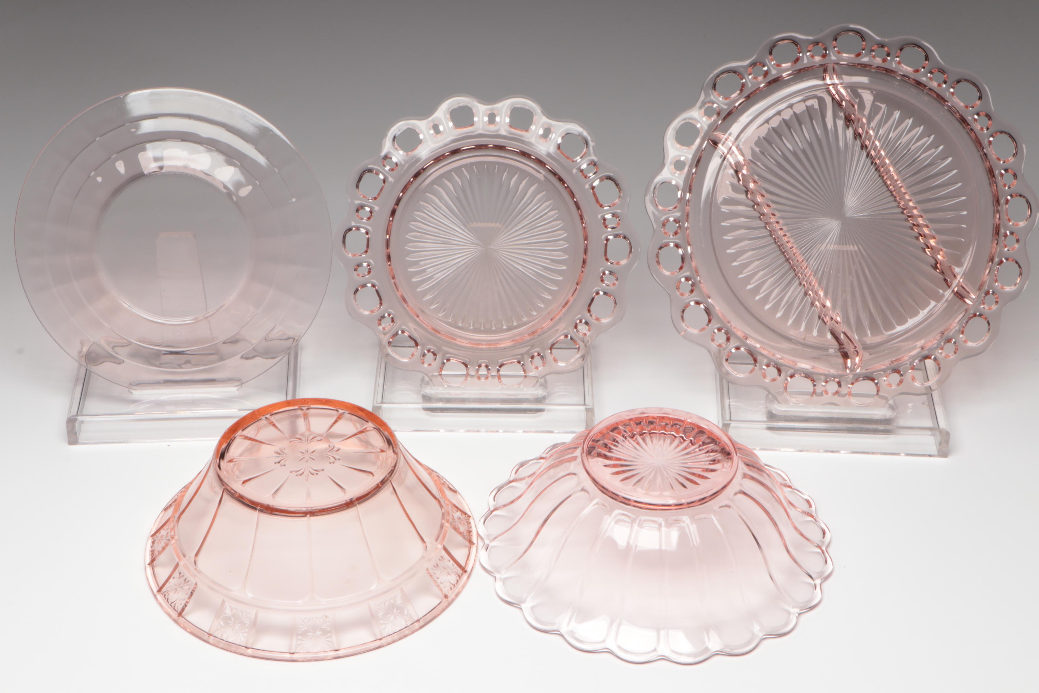 Anchor Hocking "Manhattan Pink" Creamer and Sugar with More Pink Glass ...