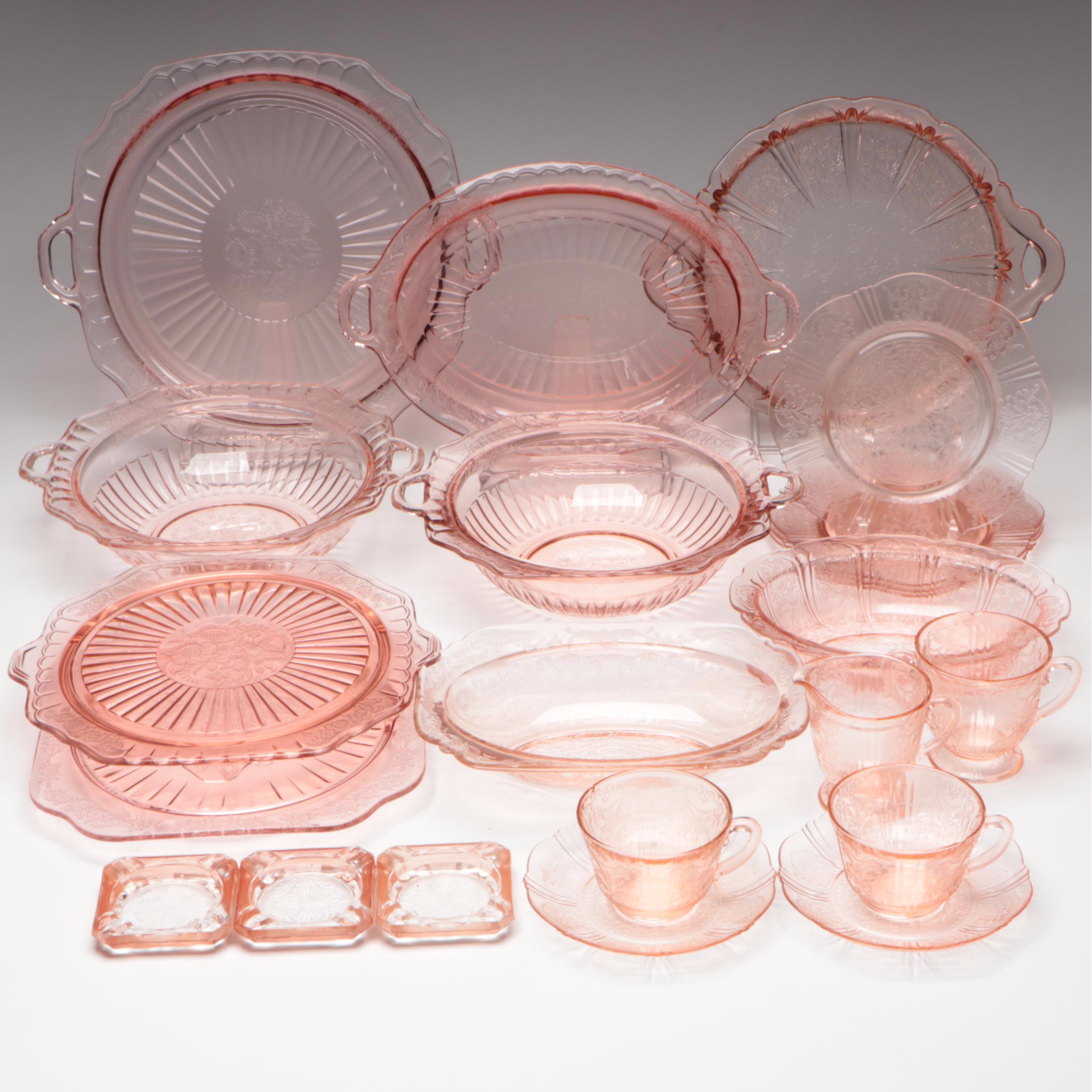 Jeannette "Cherry Blossom Pink" Glass Handled Tray with More Pink Glass ...