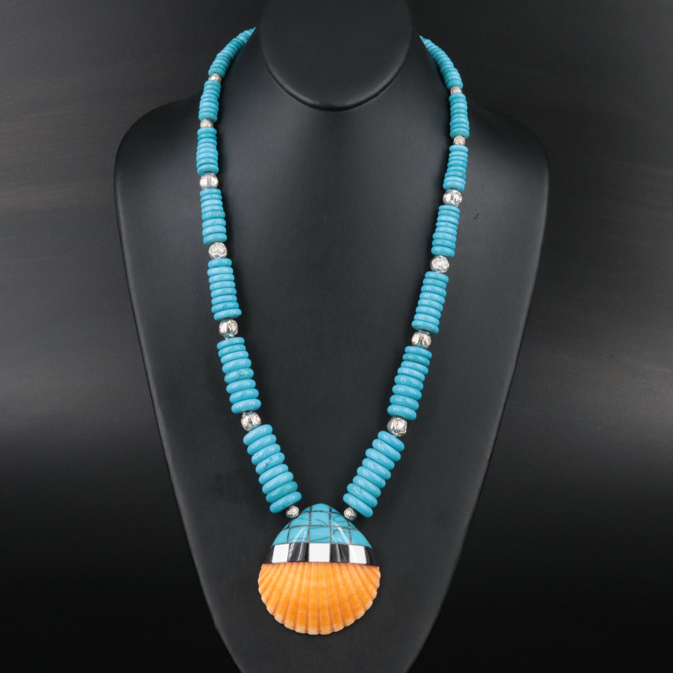 Turquoise, Shell and Coral Necklace | EBTH