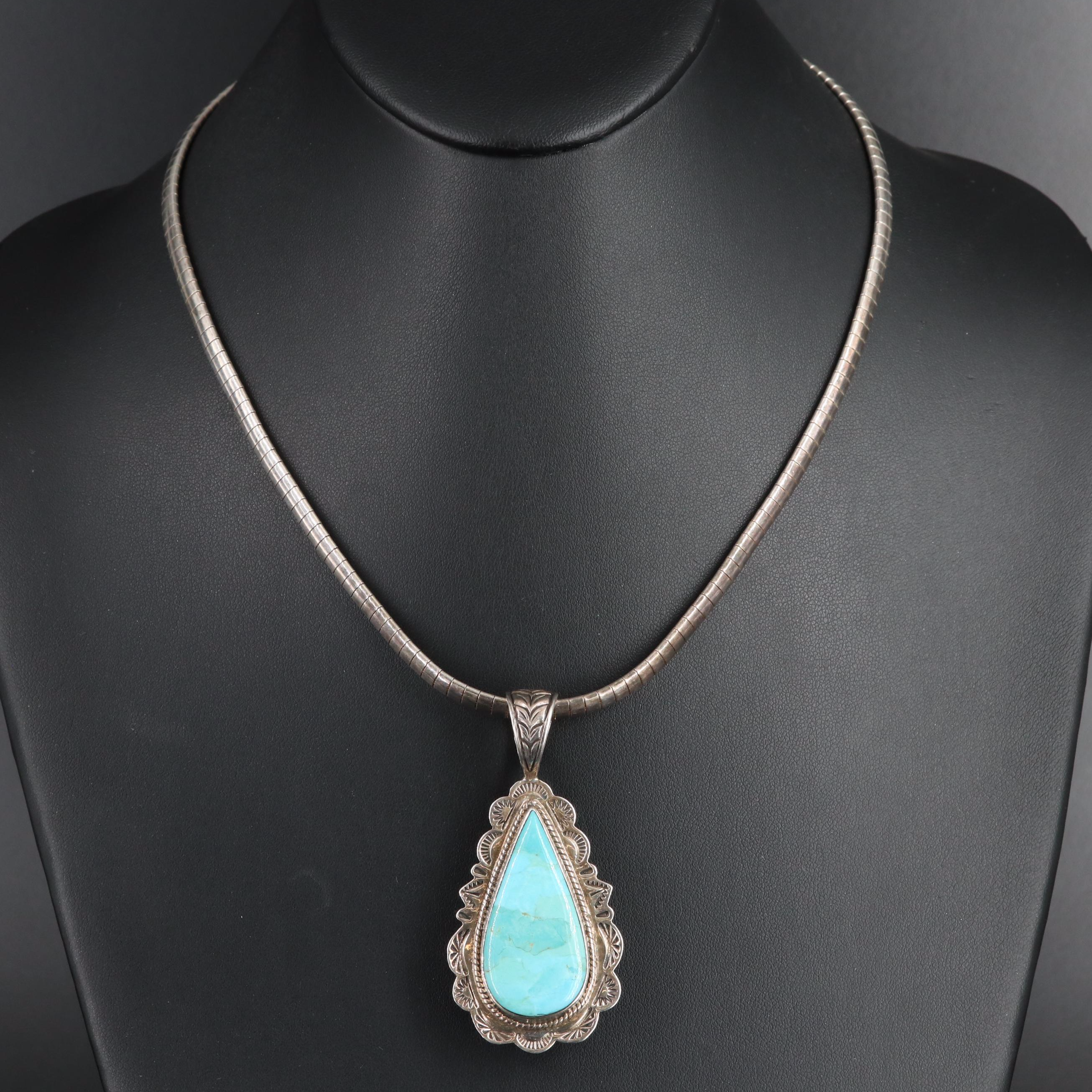 Sterling Turquoise Enhancer Pendant Necklace | EBTH