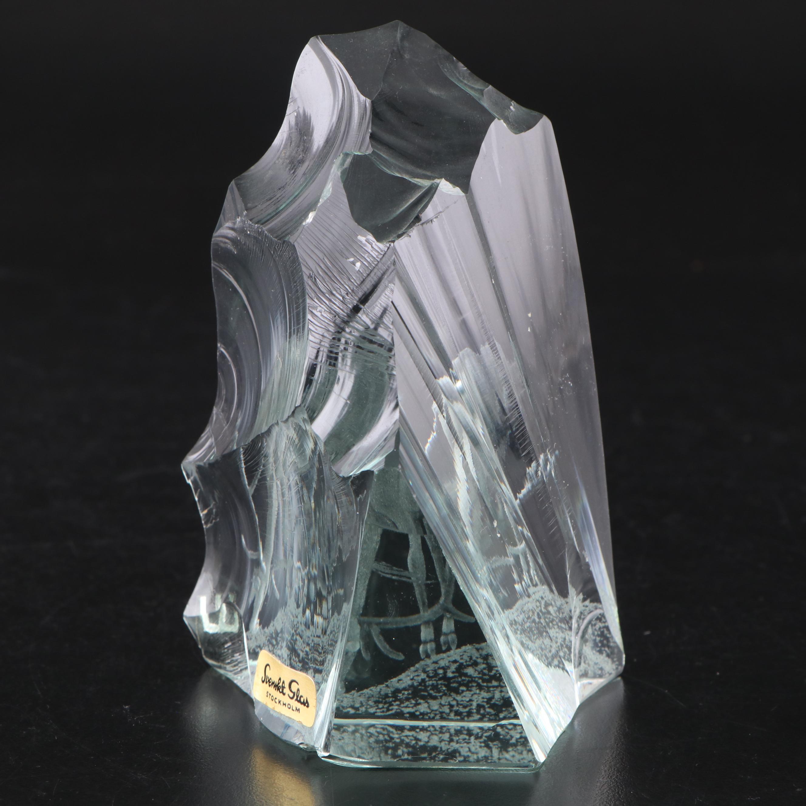 Vicke Lindstrand for Kosta Etched Art Glass Block Sculpture ...