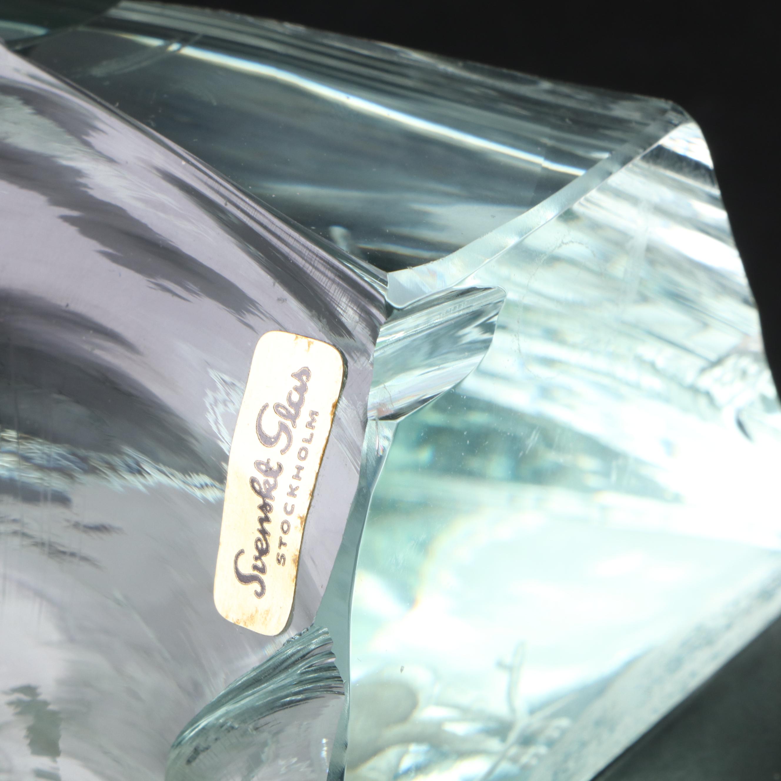 Vicke Lindstrand for Kosta Etched Art Glass Block Sculpture ...