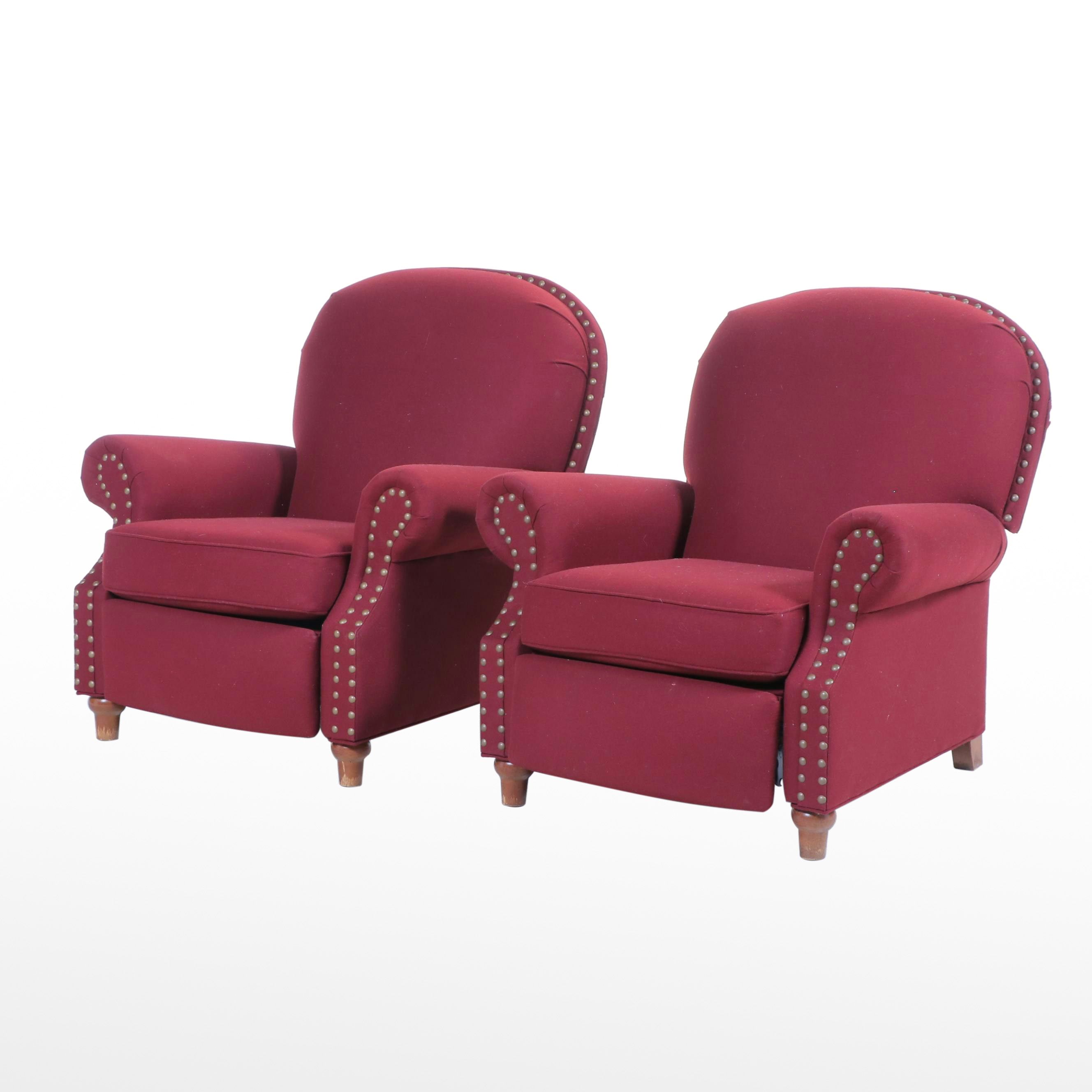 Pair of Sam Moore Furniture Custom-Upholstered Recliners with Nailheads ...