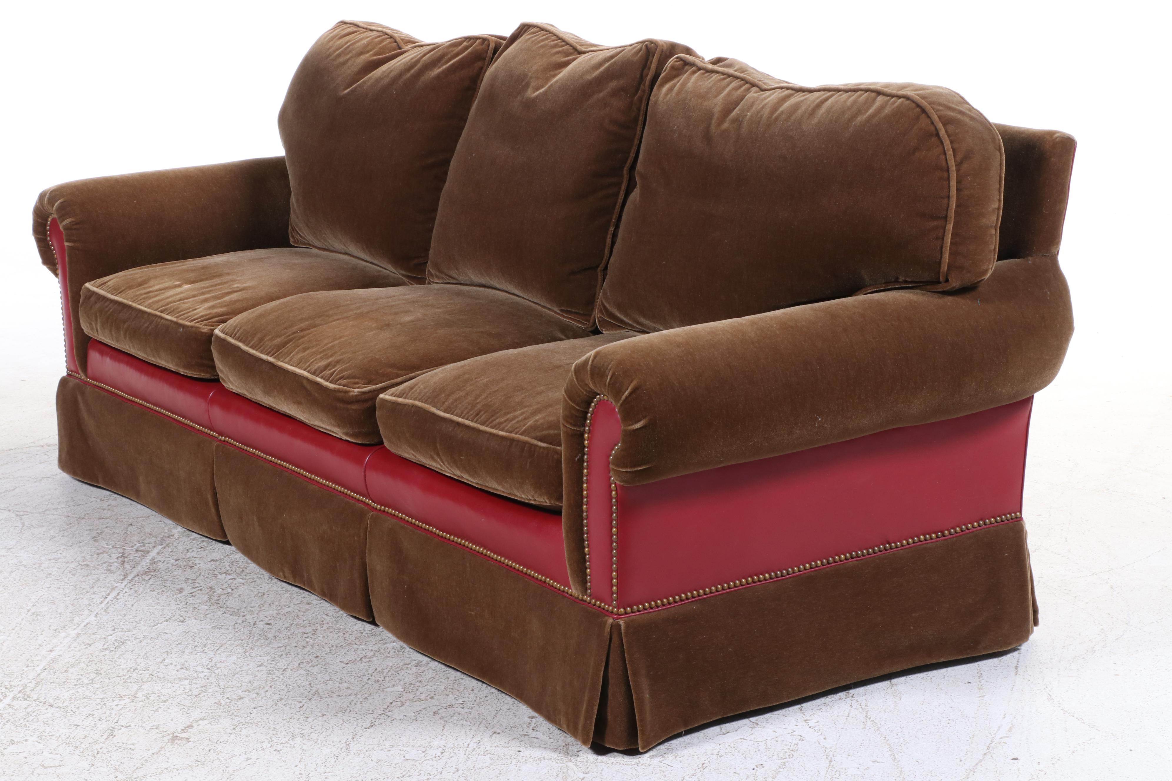 Velvet and Leather Roll-Arm Sofa with Nailheads | Everything But The House
