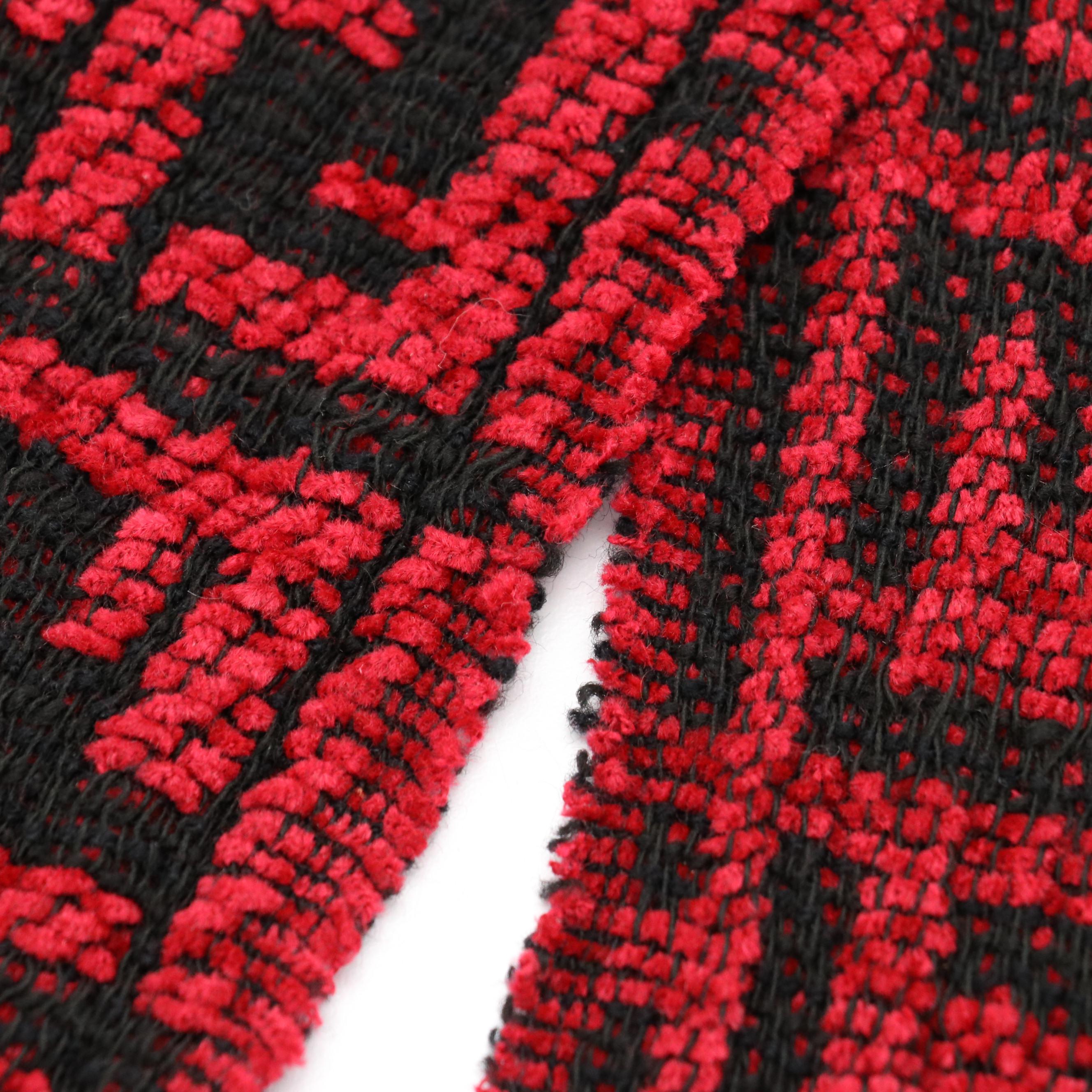 Fendi Black and Red Zucca Patterned Fringe Scarf | EBTH