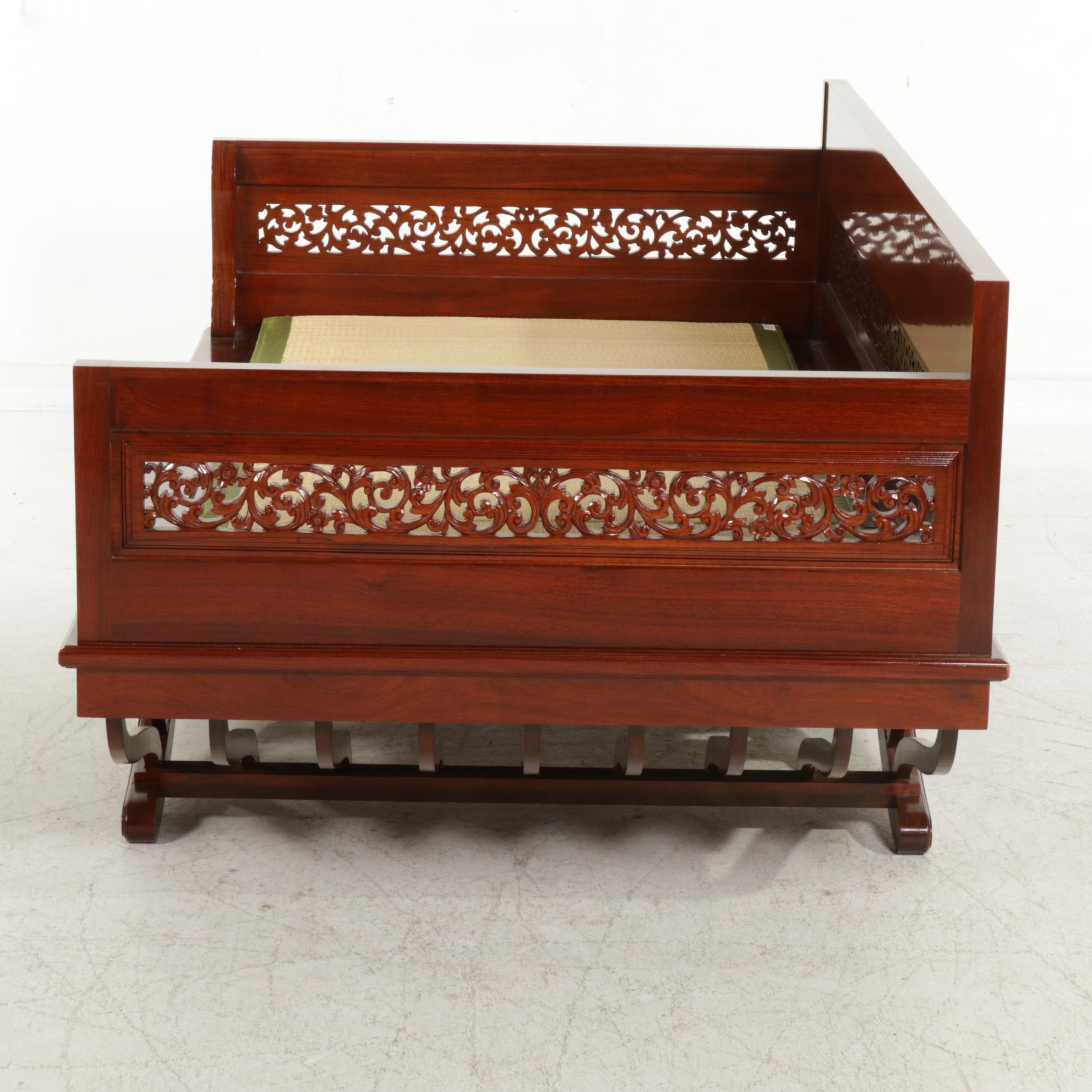 Thai Custom-Made Rosewood and Carved Teak Daybed | EBTH