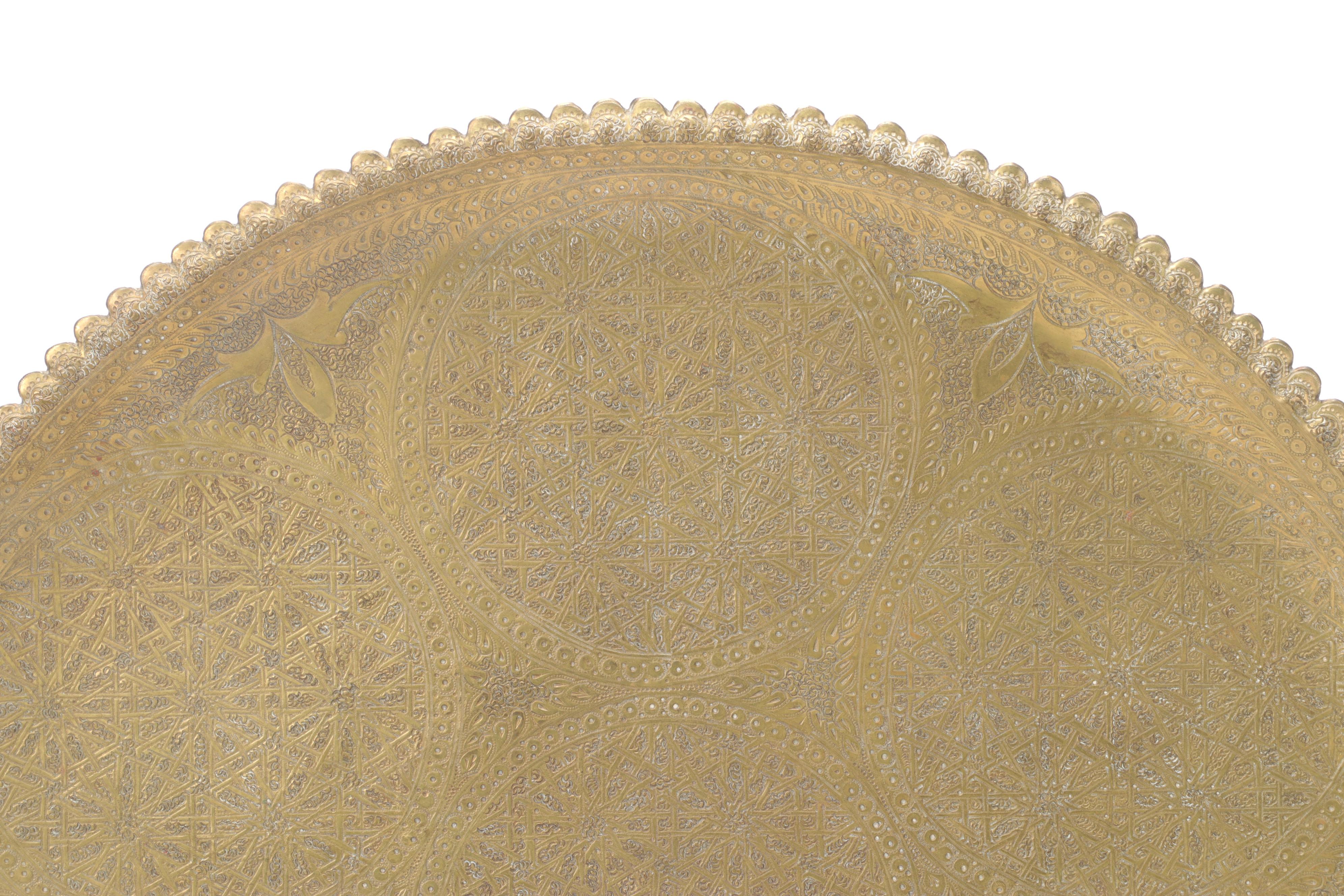 Moroccan Style Hammered and Etched Brass Serving Tray | EBTH