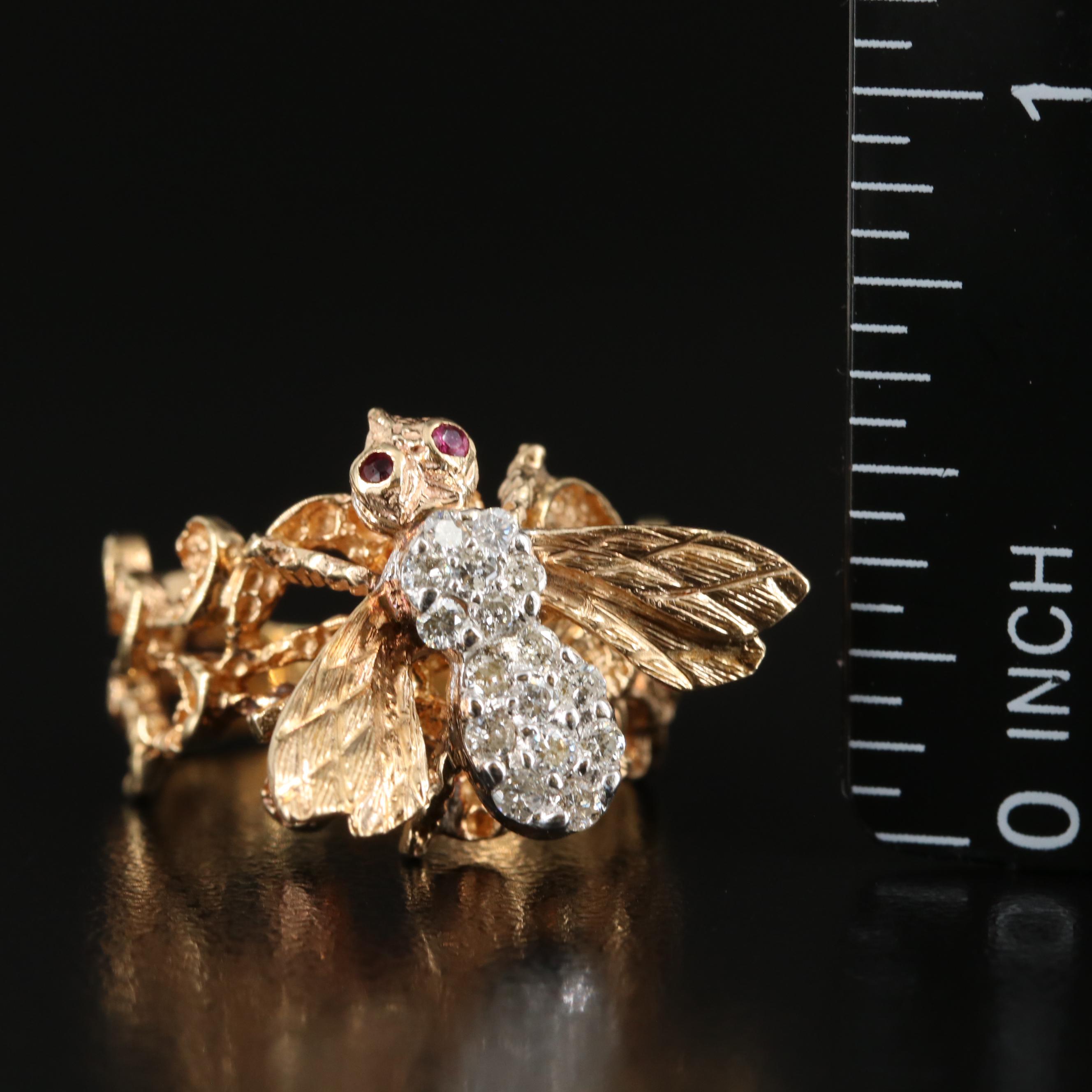 14K Diamond and Ruby Insect Ring | EBTH