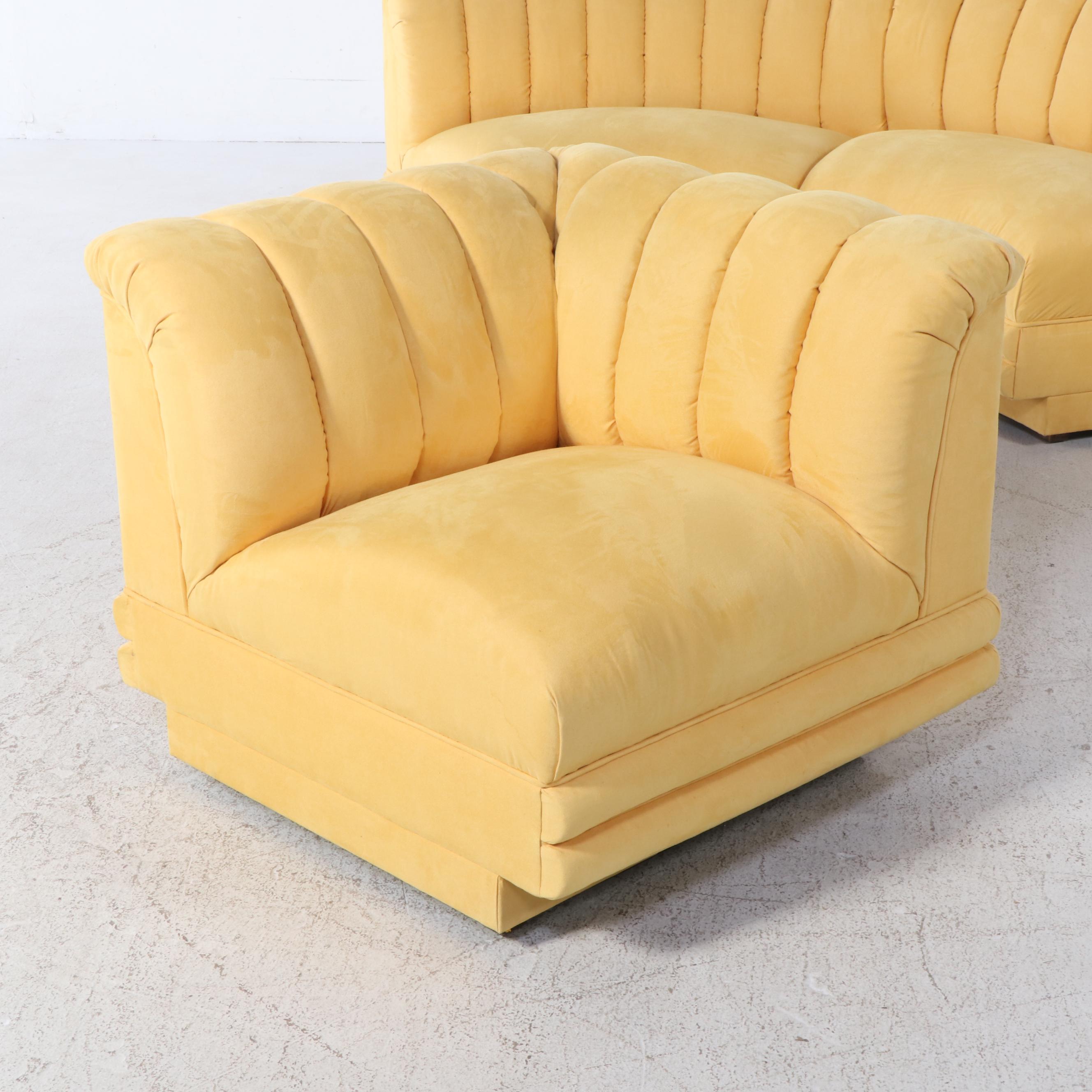 Modernist Channeled Yellow Suede Sectional Sofa | Everything But The House