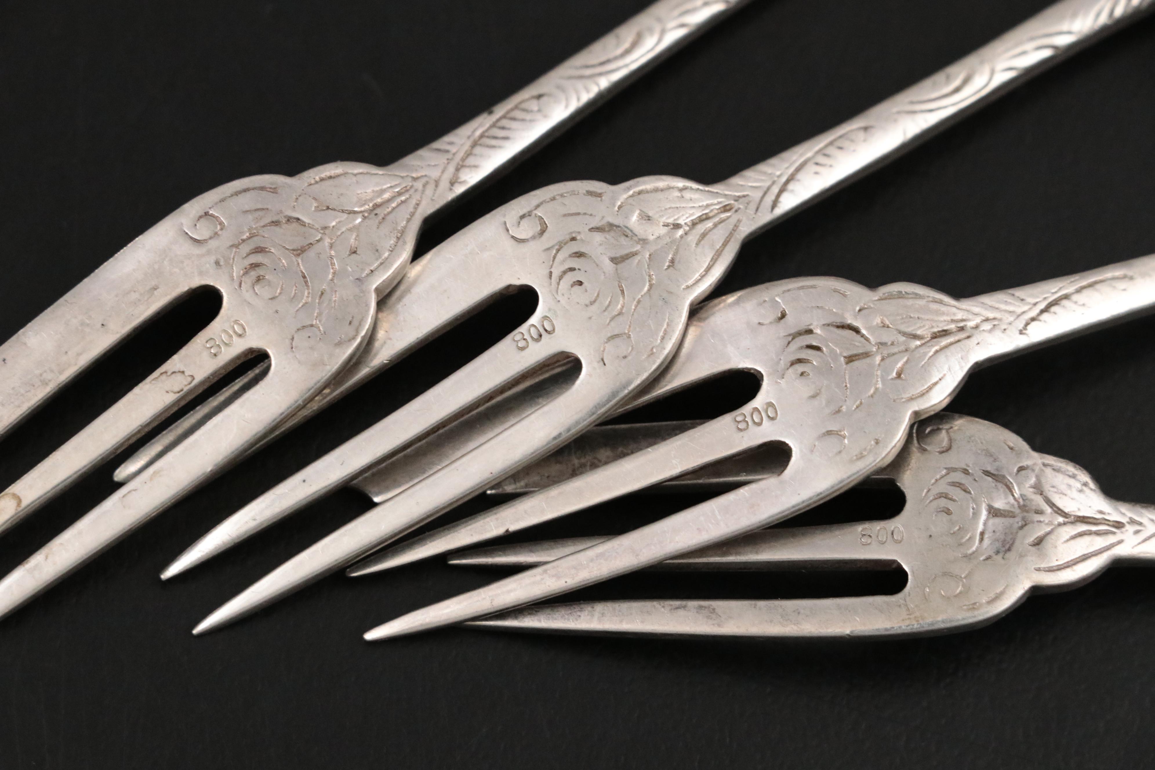 Floral Motif 800 Silver Cocktail Forks | EBTH