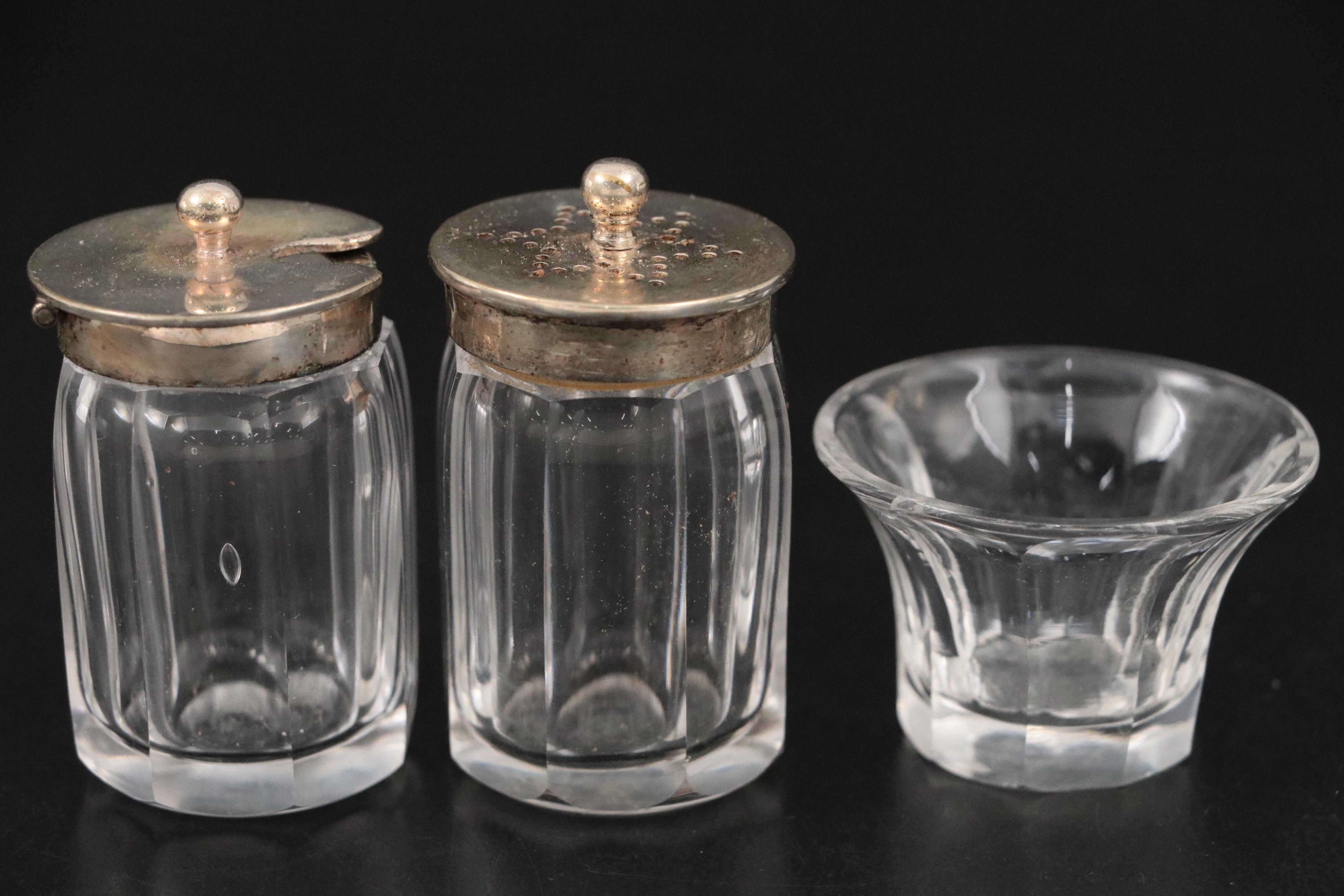 Harts Silver Plate Mustard Pot with Other English Glass Condiment Set ...